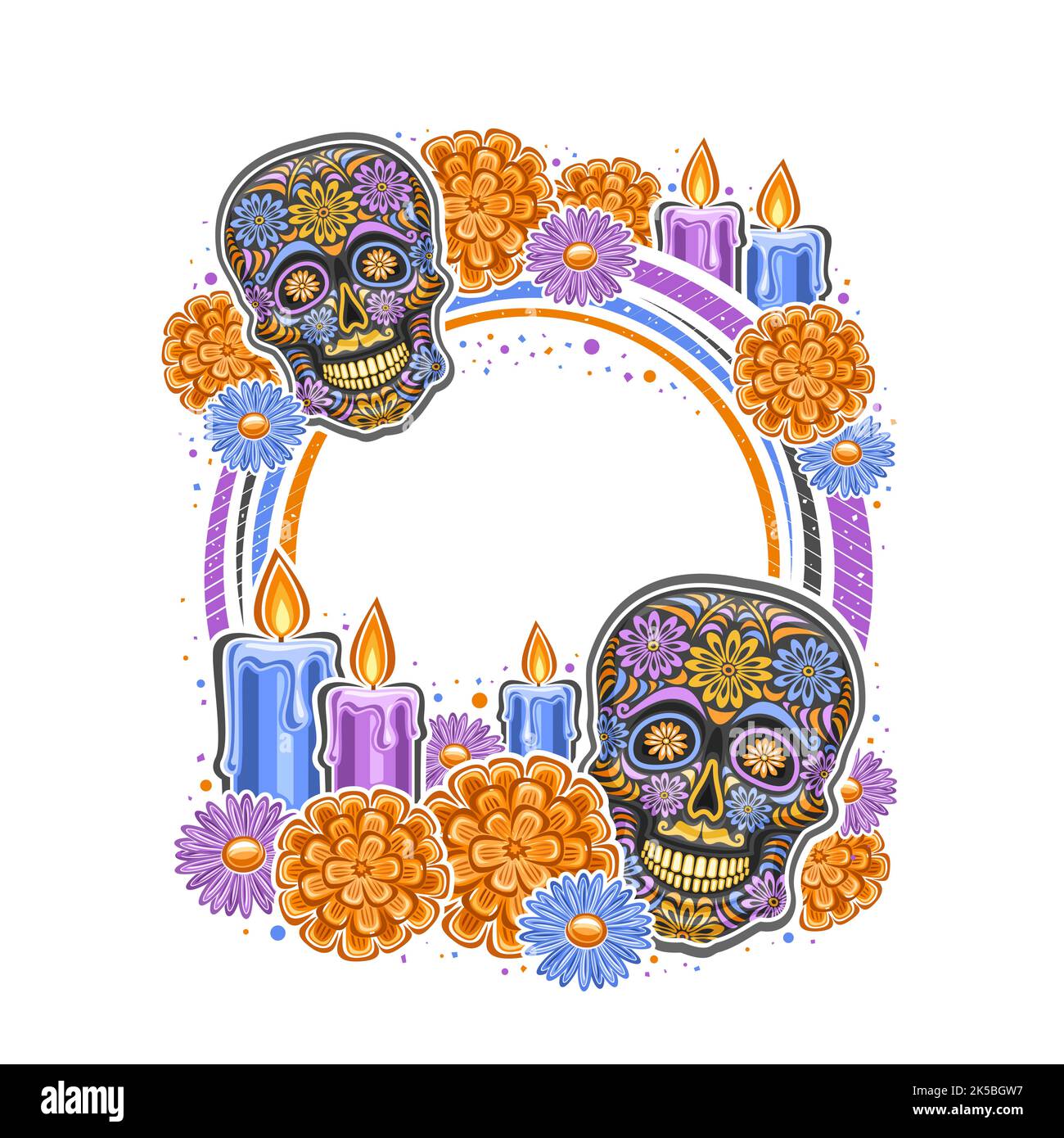 Vector frame for Day of the Dead with empty copy space for text, circle ...