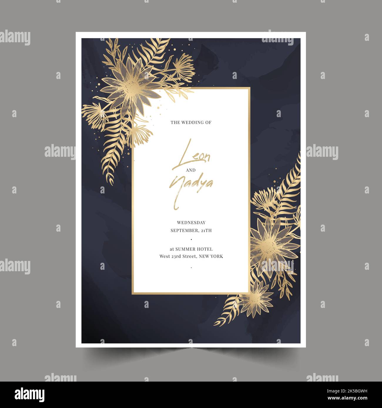 gradient golden floral wedding invitation vector design illustration ...