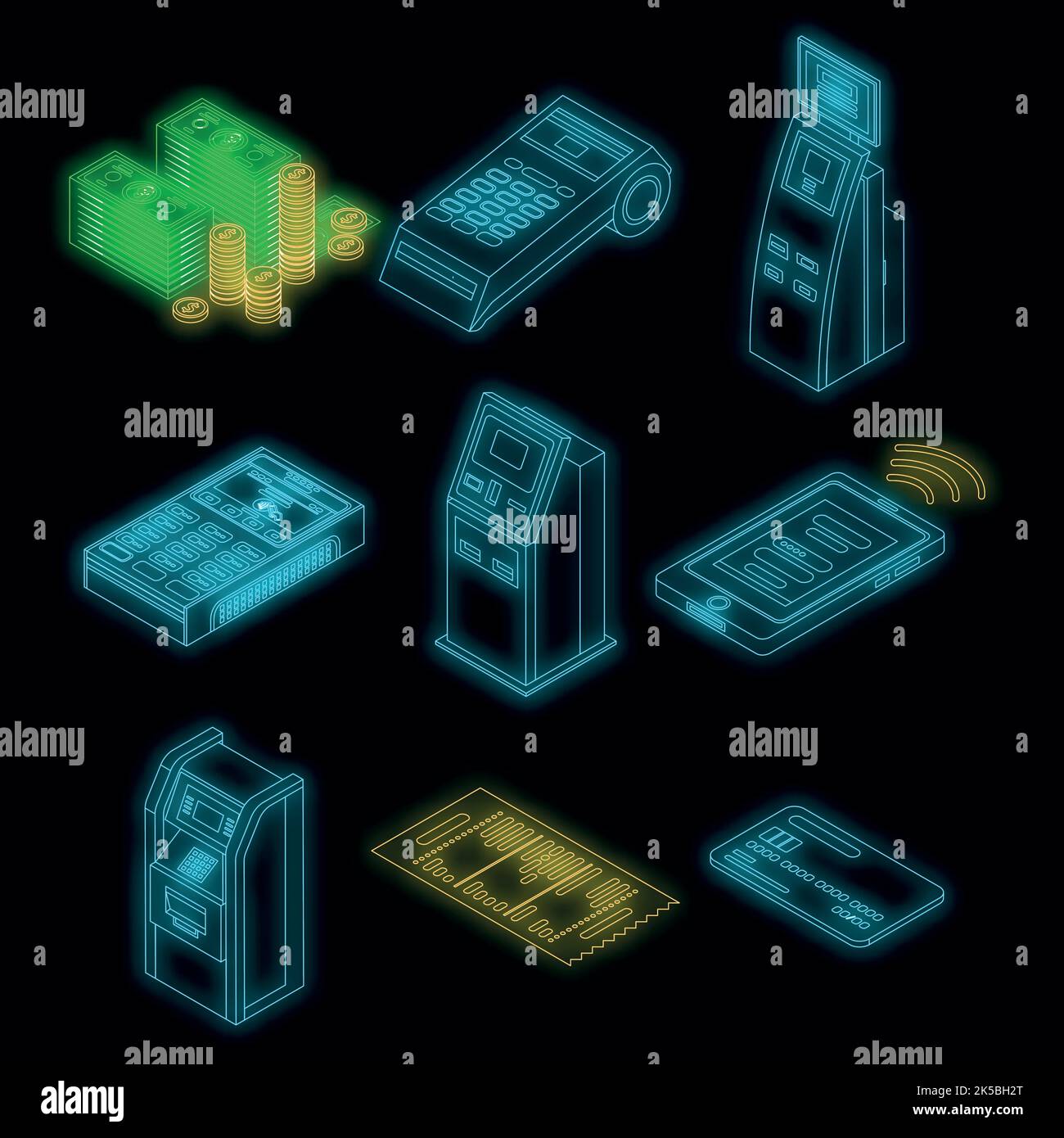 Bank terminal icon set. Isometric set of bank terminal vector icons ...