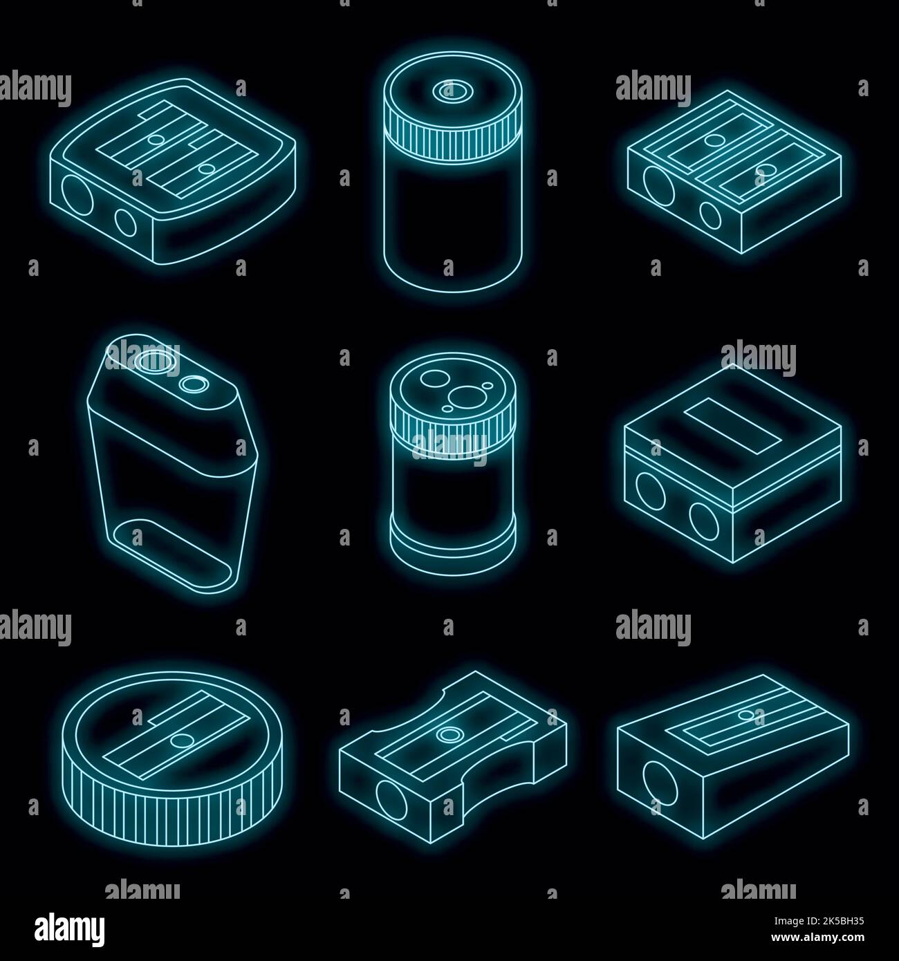 Sharpener icon set. Isometric set of sharpener vector icons neon on ...