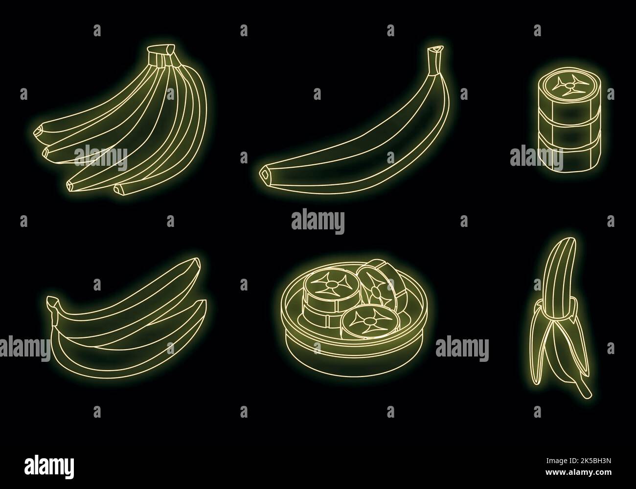Banana icons set. Isometric set of banana vector icons neon on black Stock Vector Image & Art ...