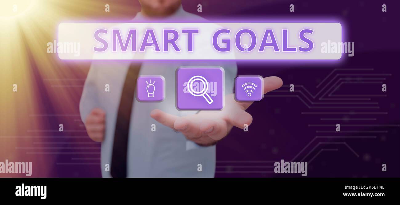 Text caption presenting Smart Goals. Business approach mnemonic used as ... Text caption presenting Smart Goals. Business approach mnemonic used as ...