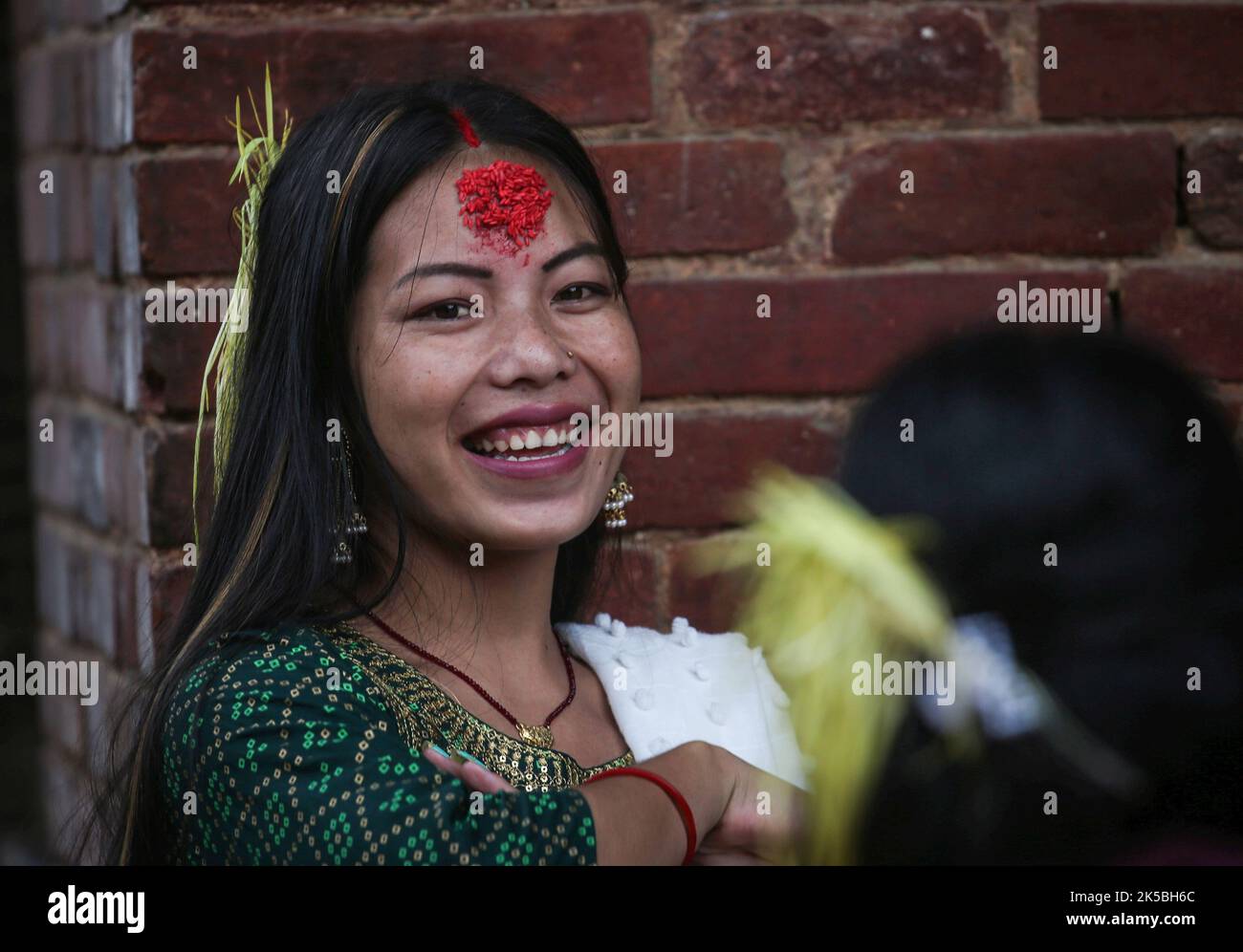 Kathmandu Bagmati Nepal 7th Oct 2022 A Nepali Girl Smiles As She Celebrate After Receiving 9140