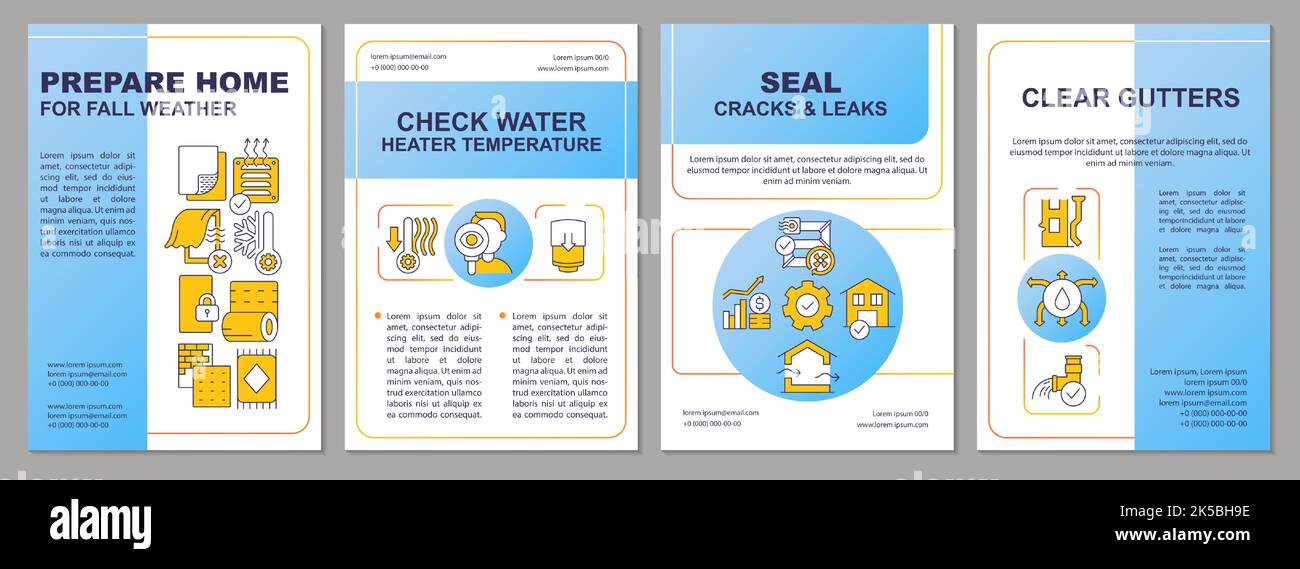 Prepare home for heating season blue brochure template Stock Vector ...