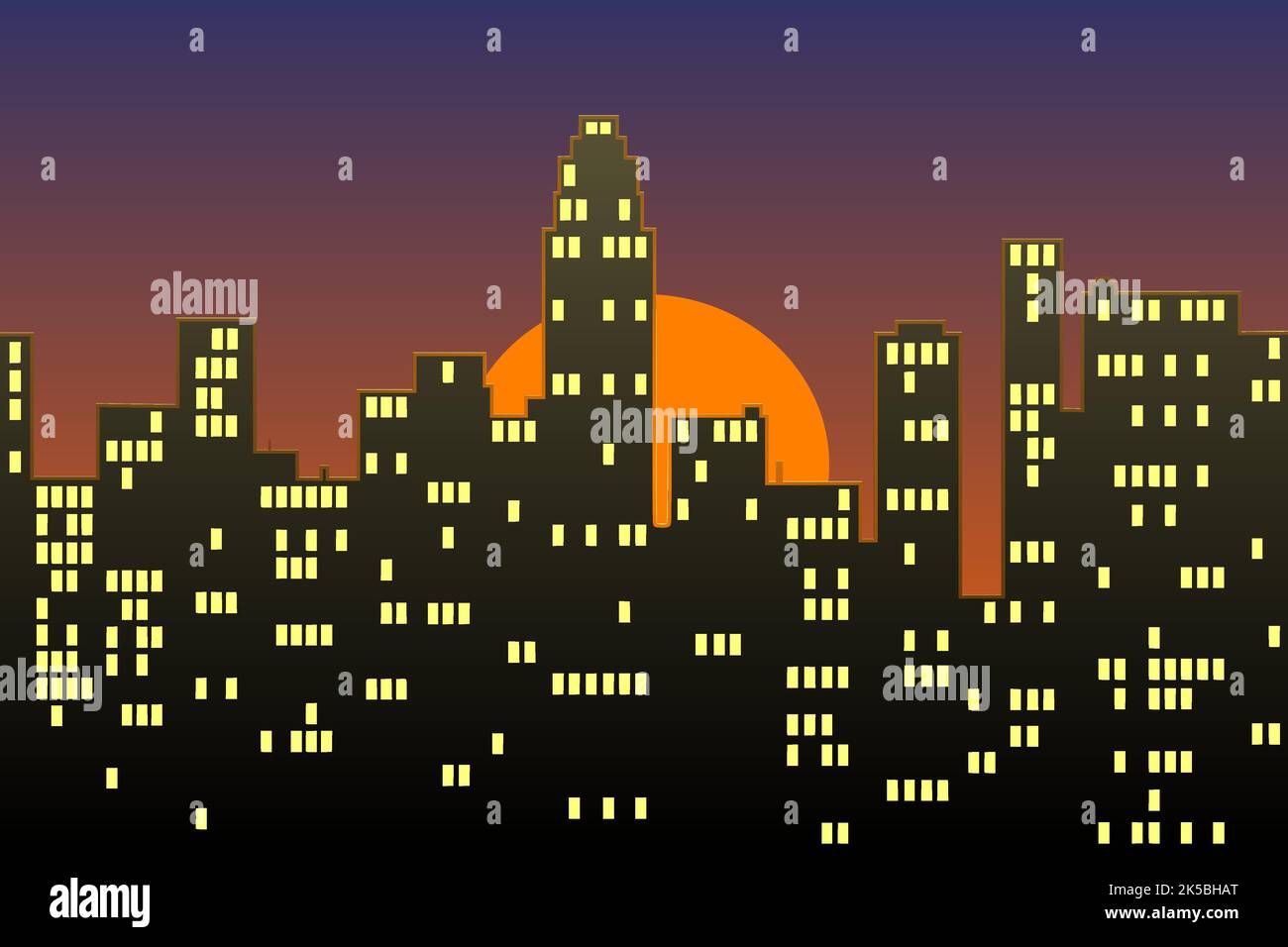 Sunset cityscape clipart, illustration vector Stock Vector Image & Art ...