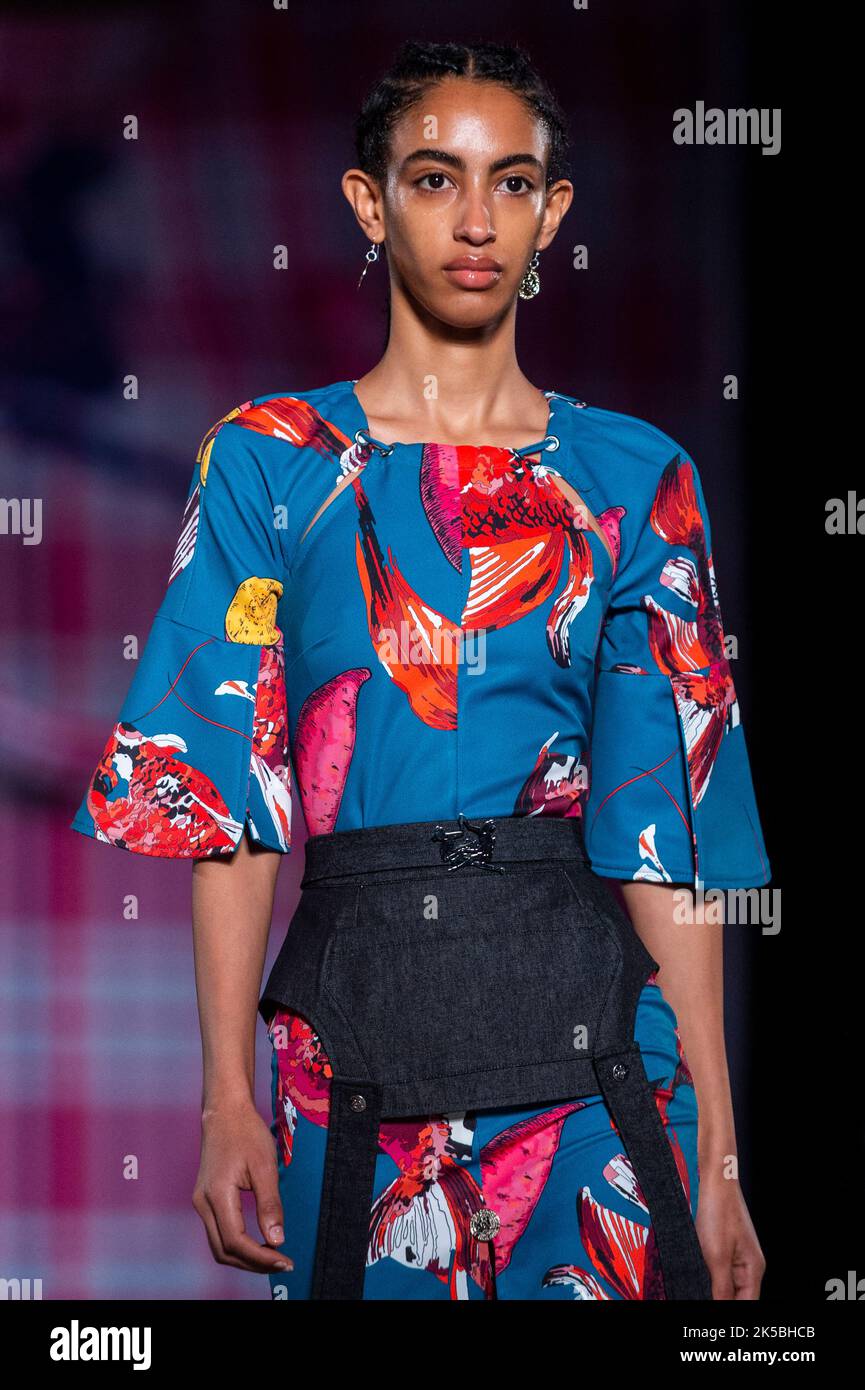 London, UK. 7 October 2022. A model wears a look at Thebe Magugu’s ...