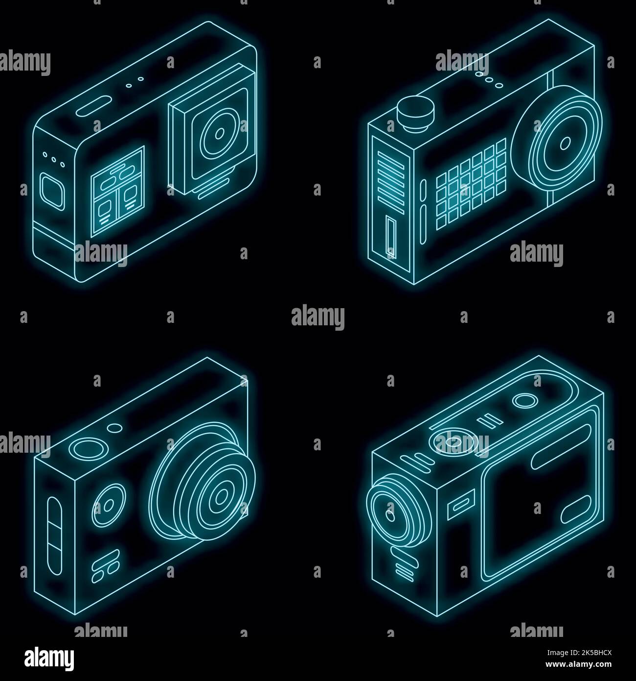 Action camera icons set. Isometric set of action camera vector icons ...