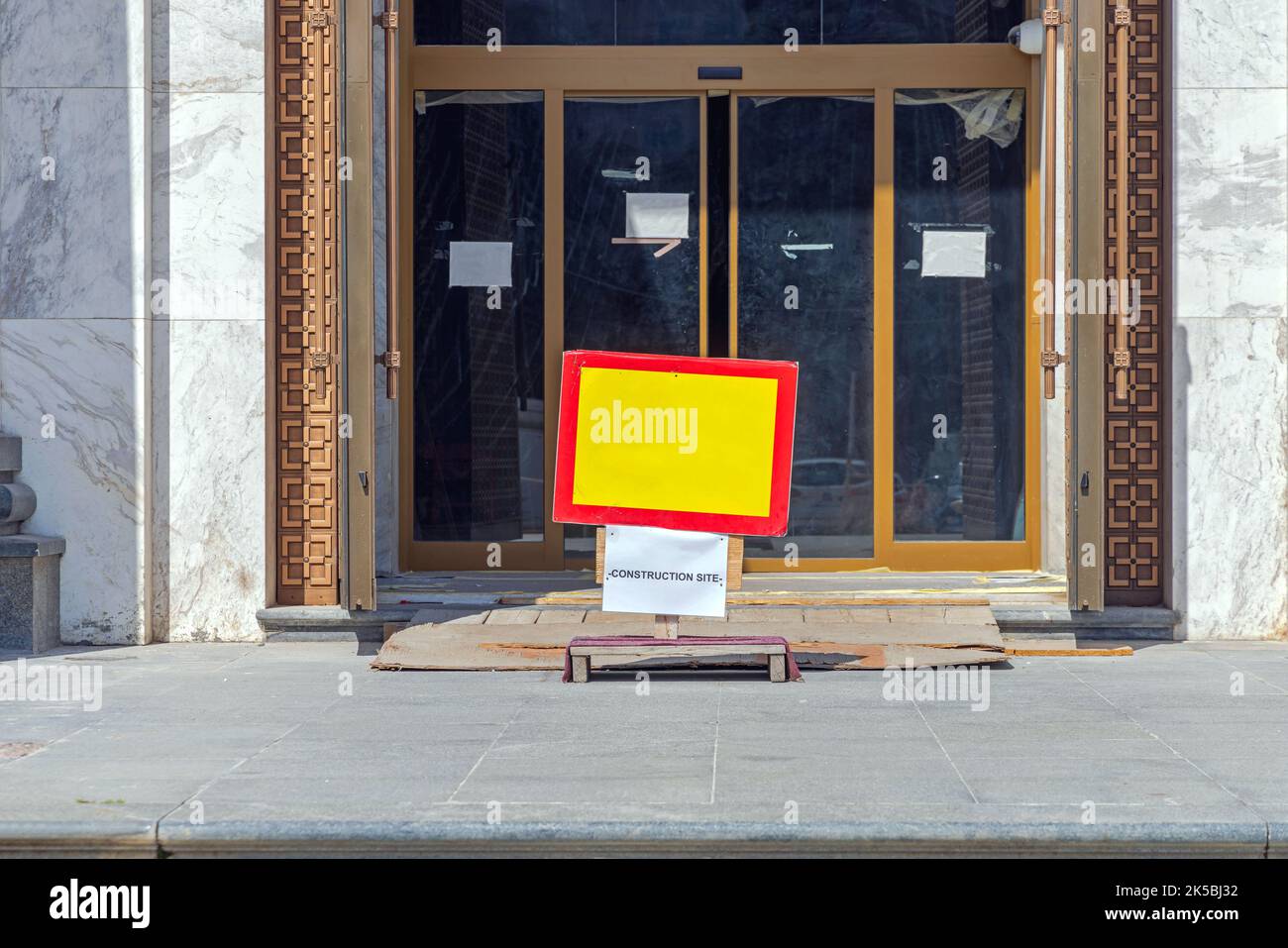 Warning Sign at Entrance Doors to Construction Site Building Caution ...