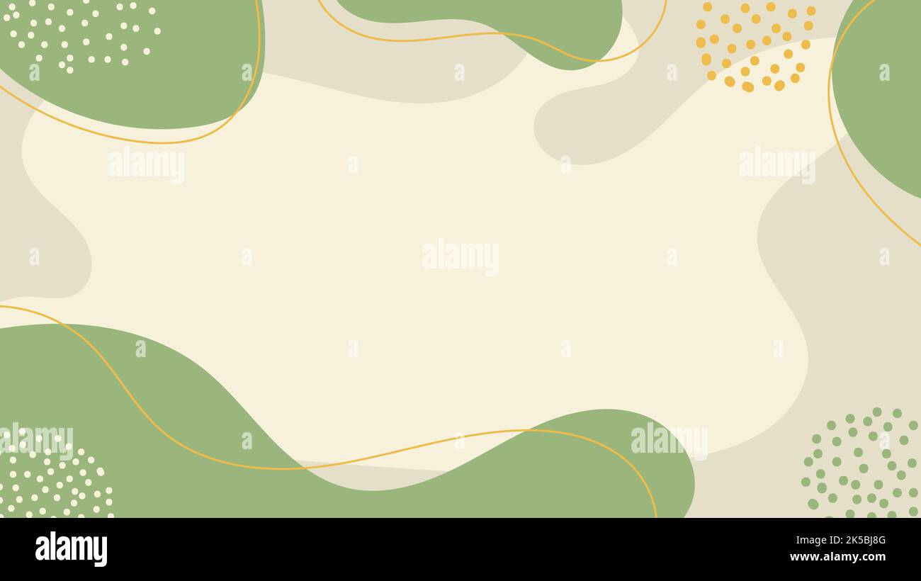 Abstract hand drawn green organic shapes background with wavy lines and ...