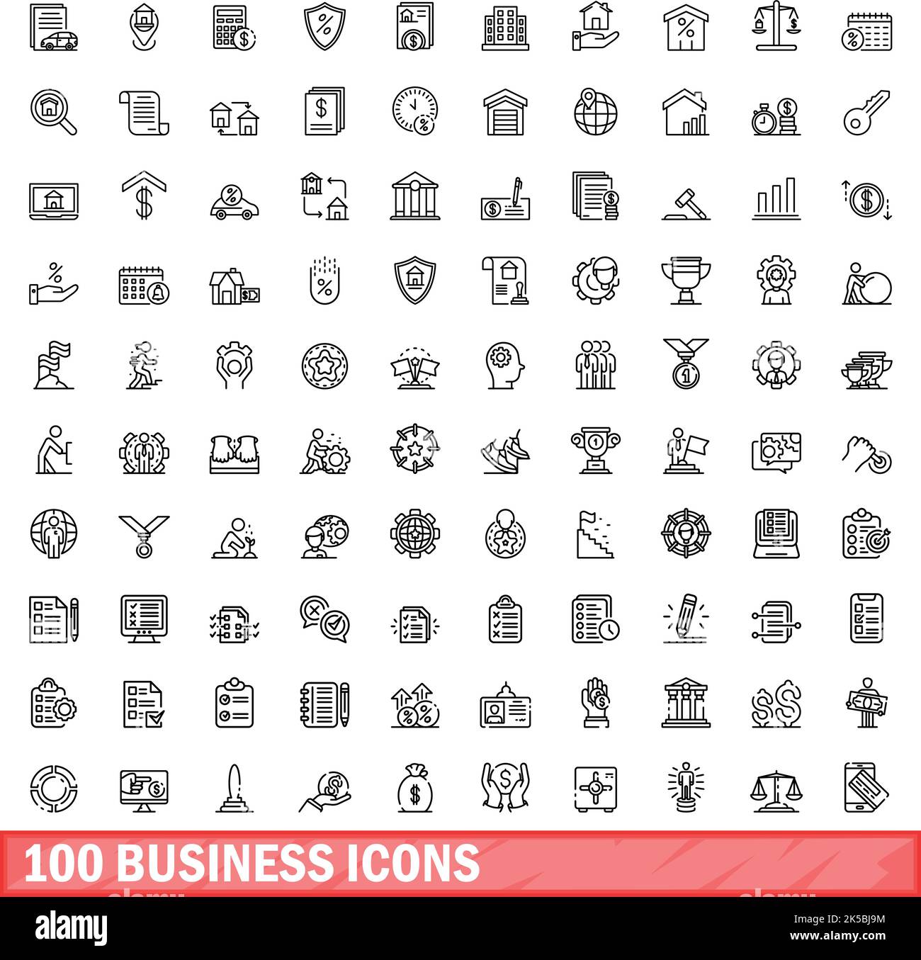 100 business icons set. Outline illustration of 100 business icons ...