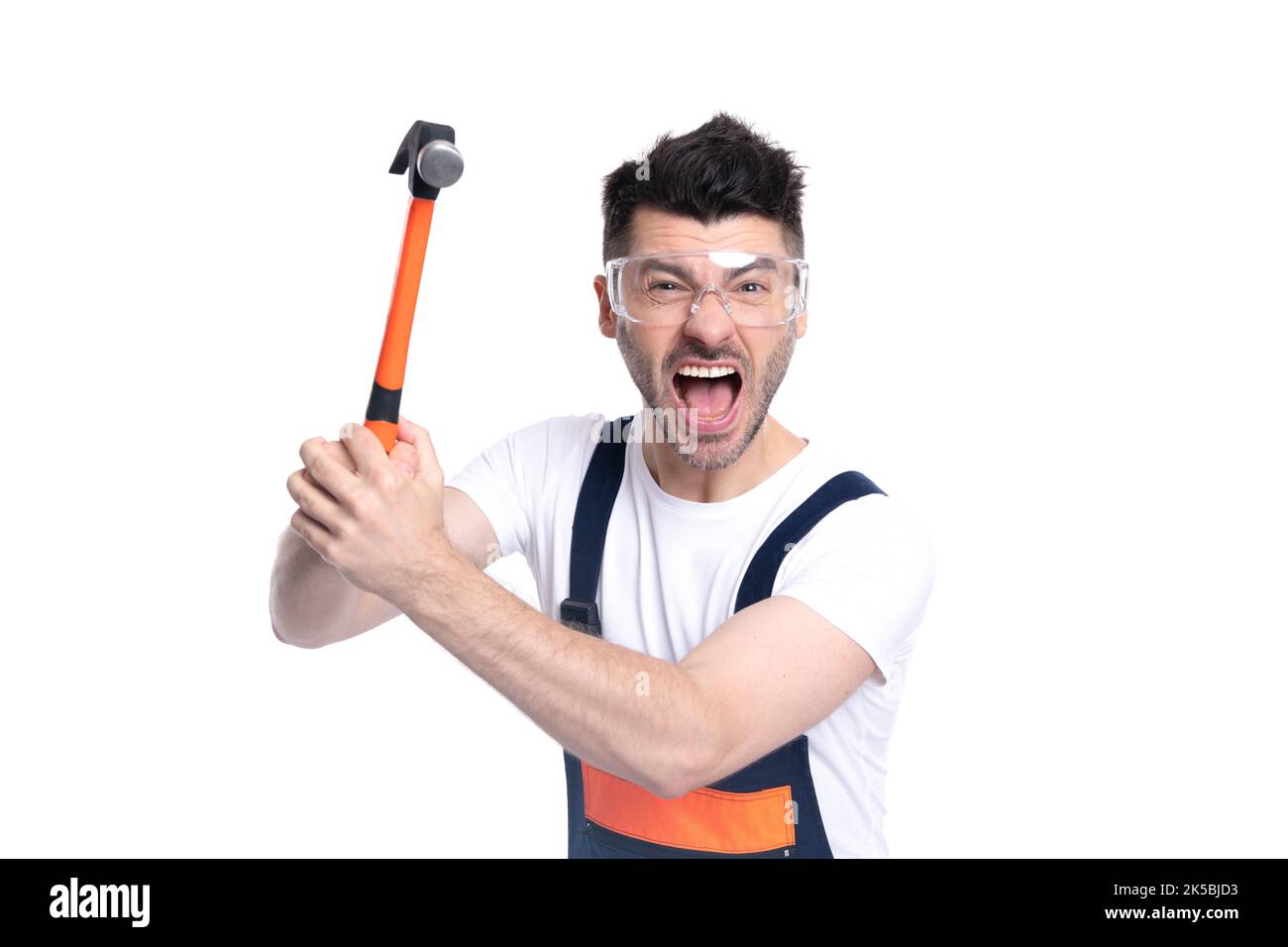 workman occupation concept. workman using hammer tool. workman with ...