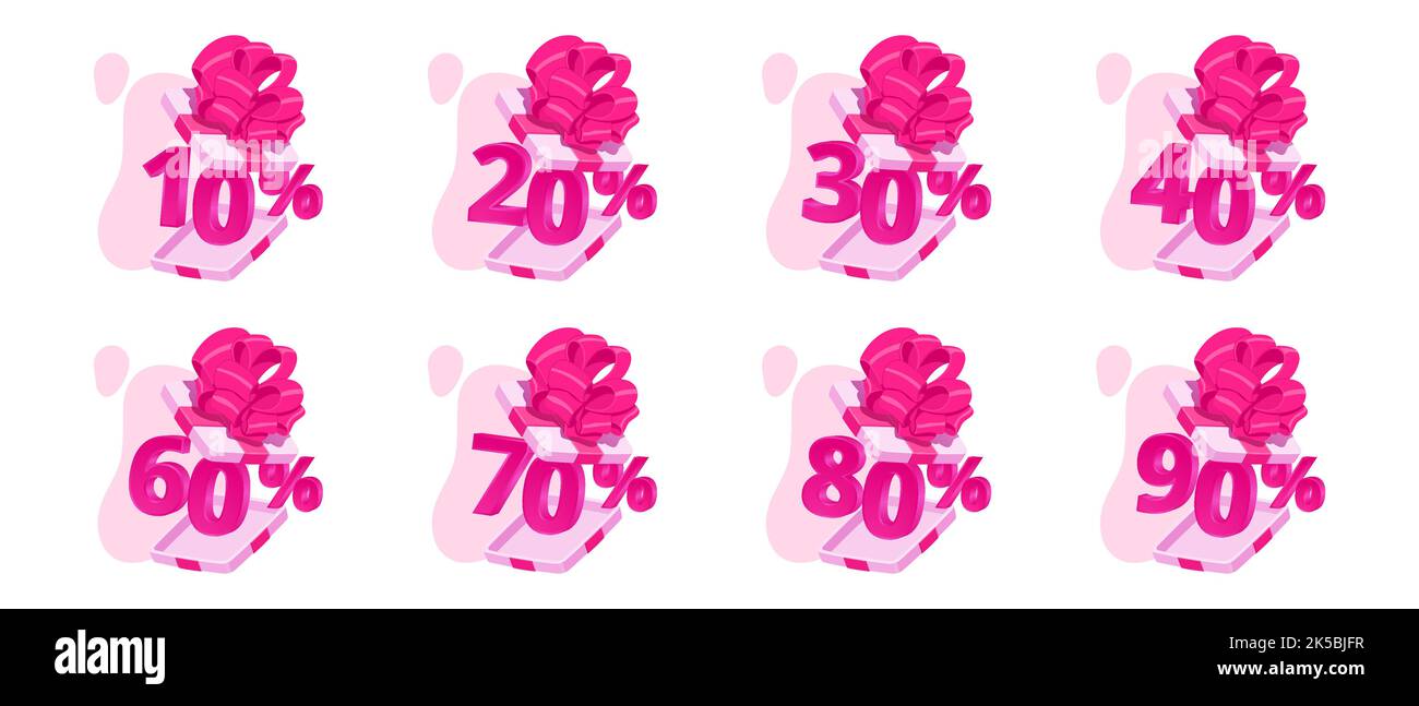 Set of gift discount percentages in cartoon style for print and ...