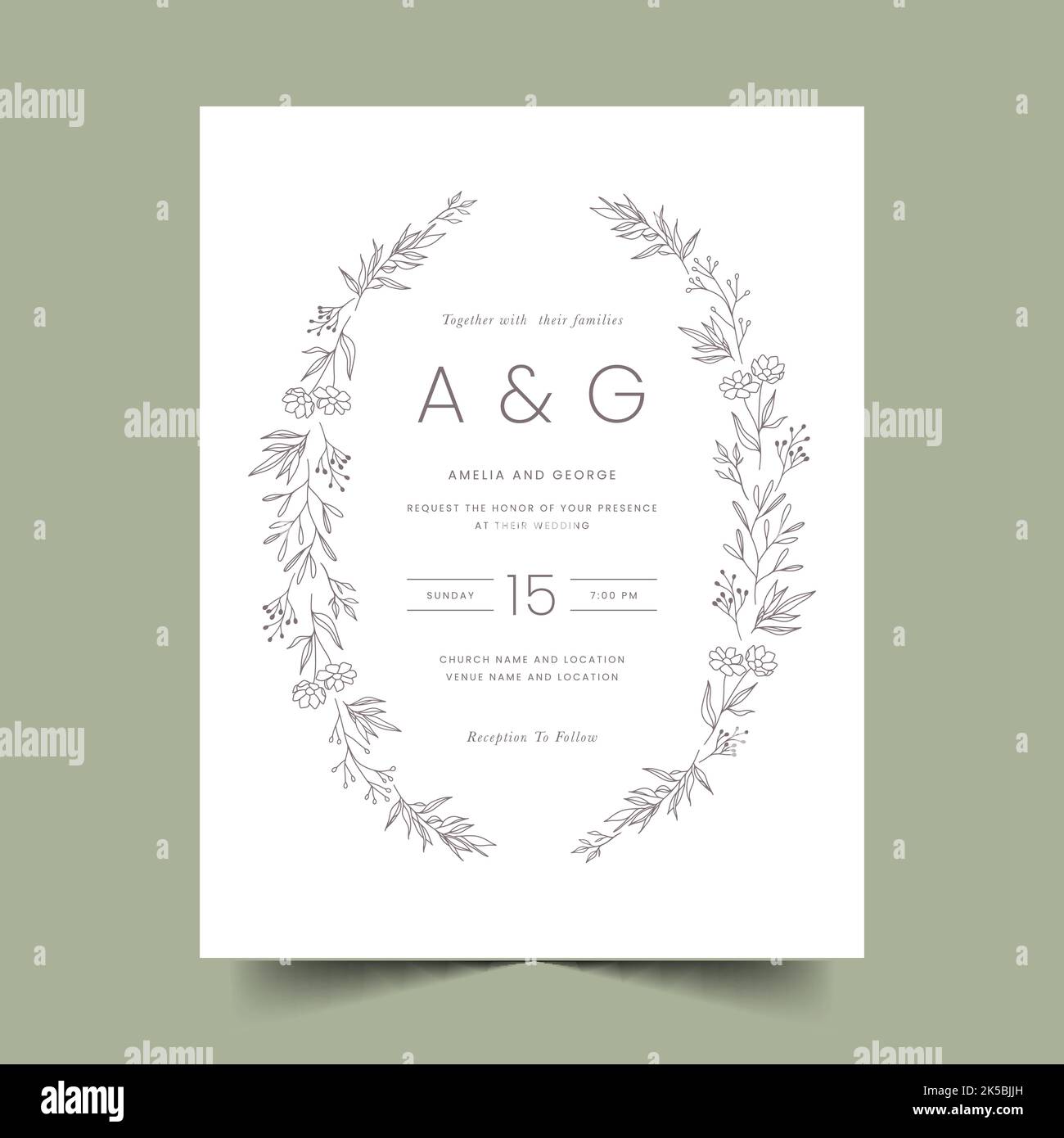 hand drawn minimalist wedding invitation vector design illustration ...