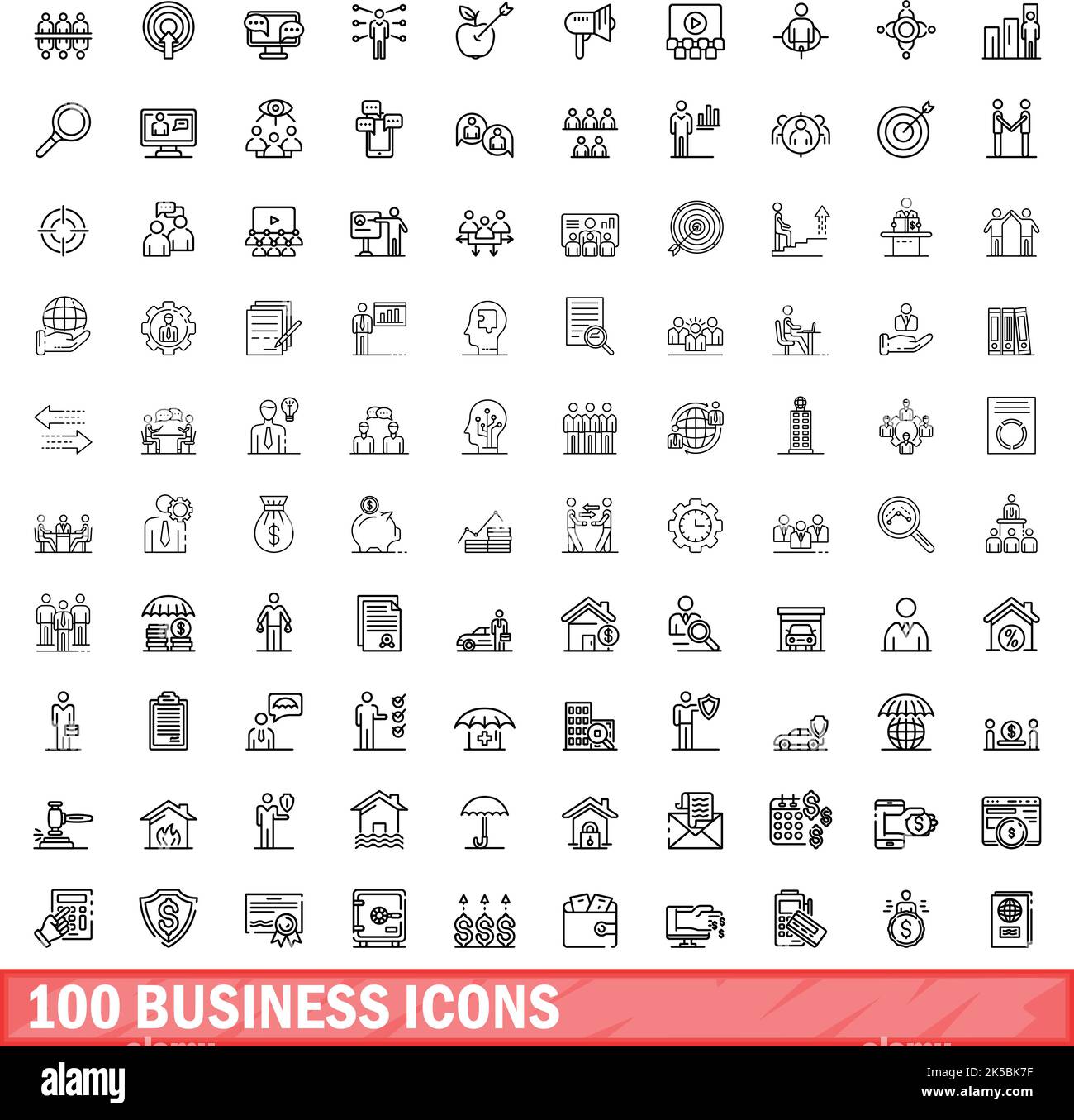 100 business icons set. Outline illustration of 100 business icons ...