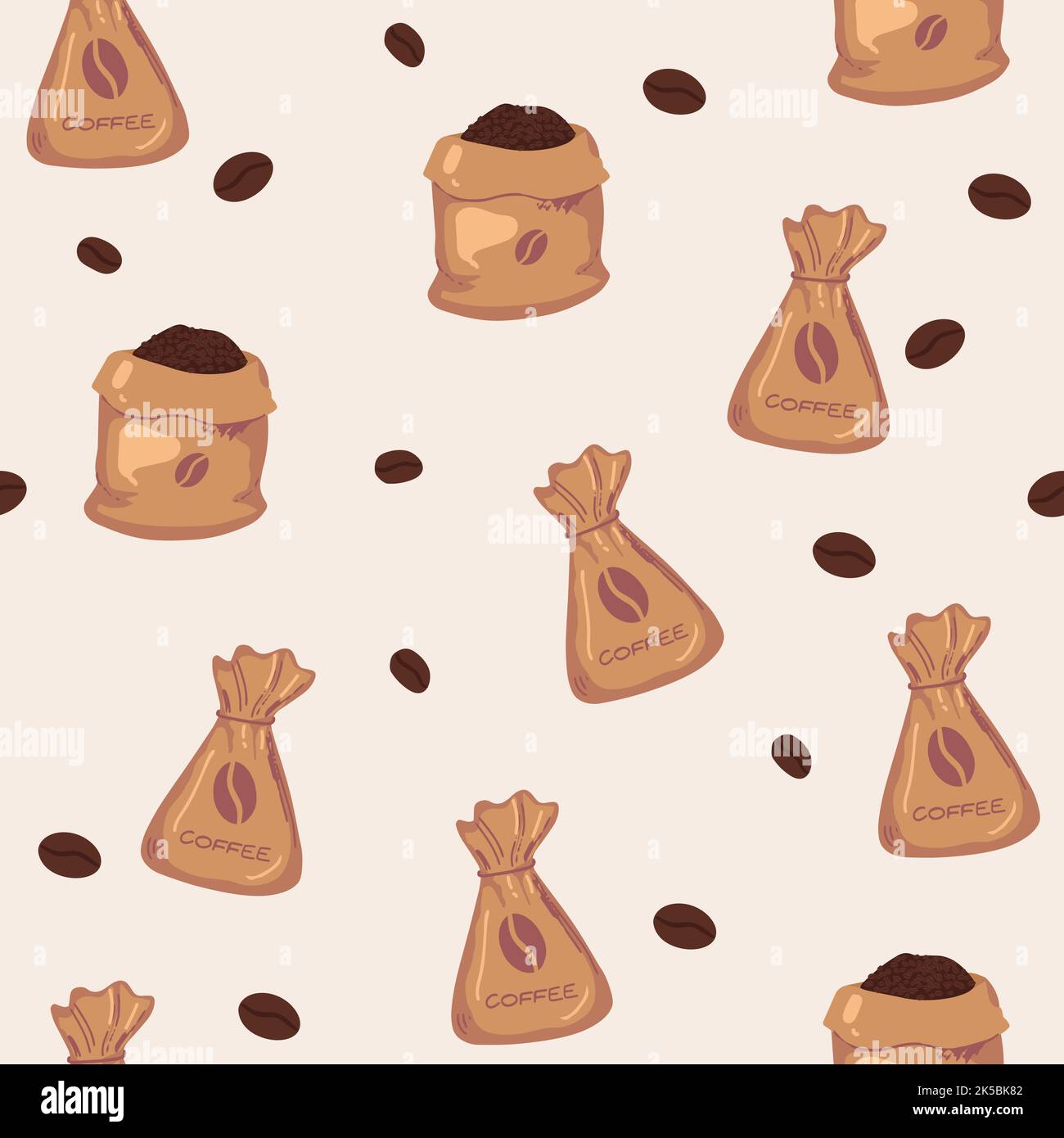 Hand drawn coffee seamless pattern. Coffee bag . Coffee beans hand ...