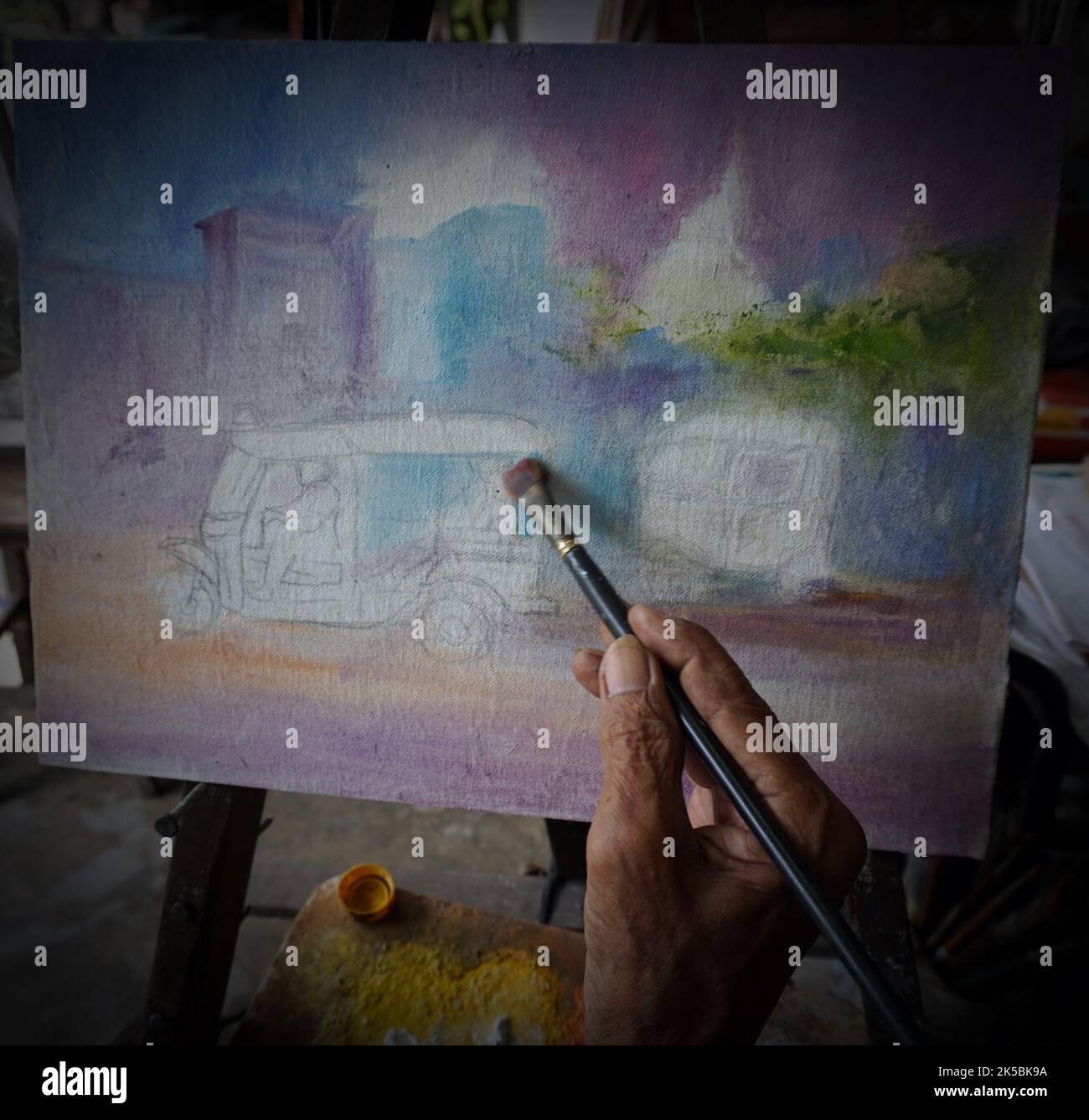 hand draw oil painting at home , academy of art Stock Photo - Alamy