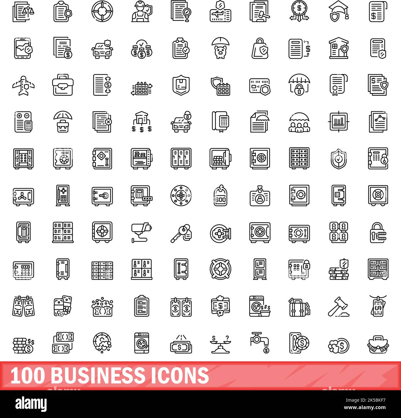 100 business icons set. Outline illustration of 100 business icons ...