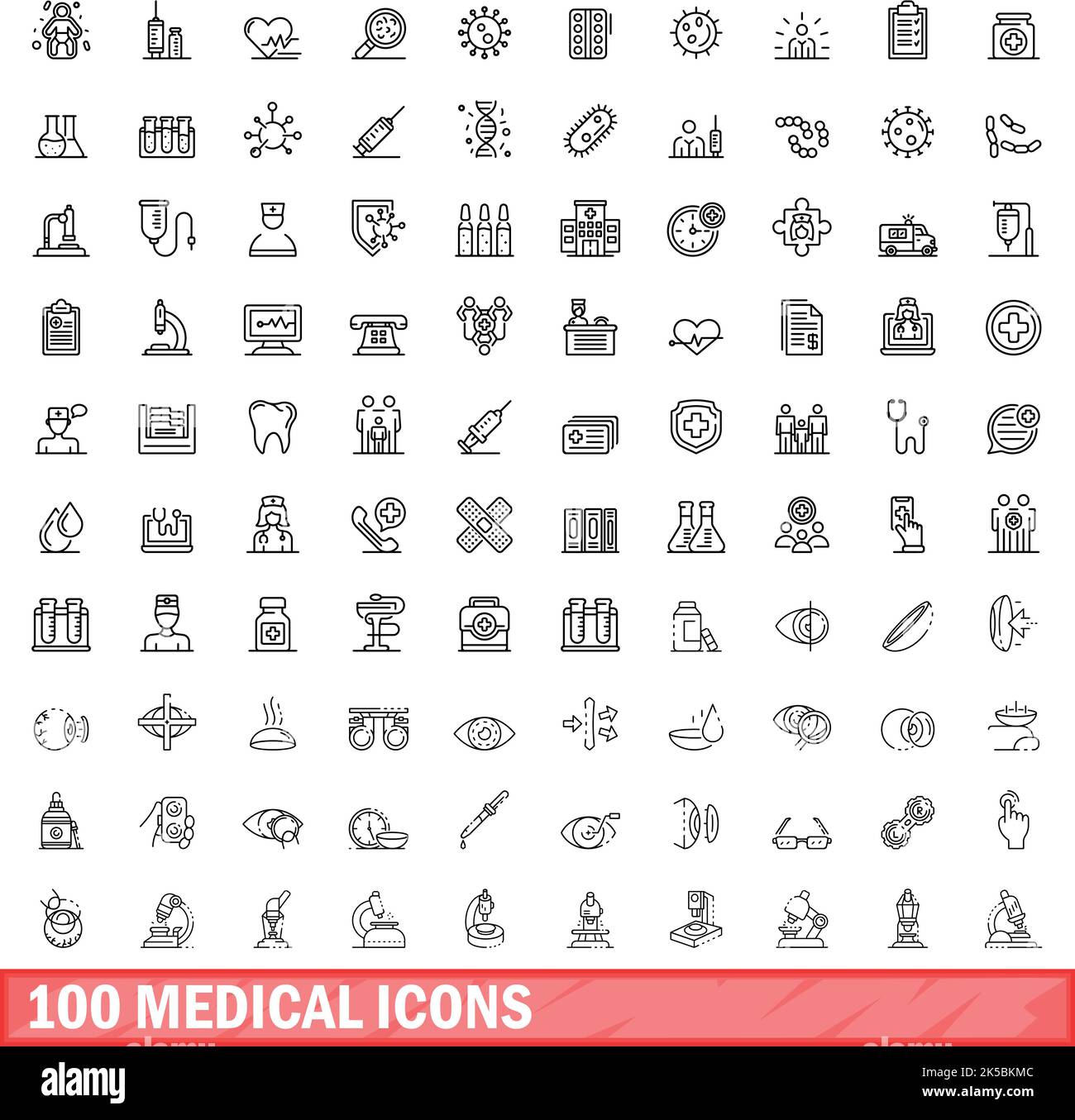 100 medical icons set. Outline illustration of 100 medical icons vector ...