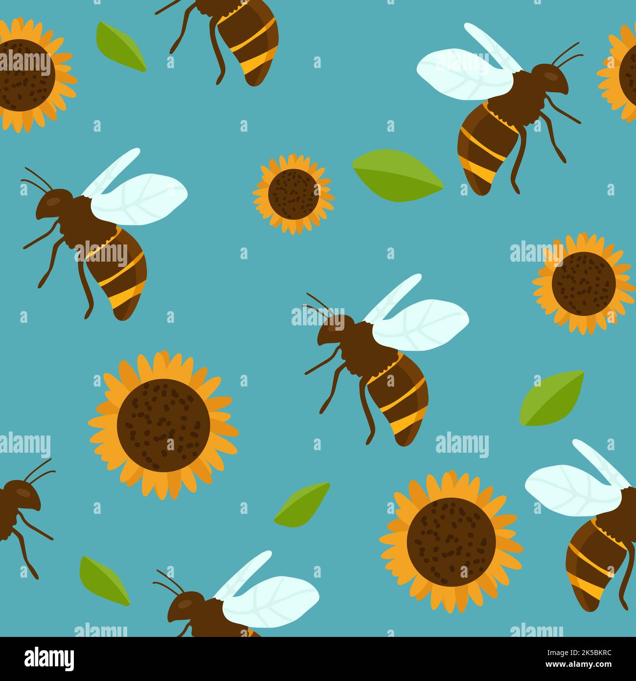 Vector seamless pattern with flying cartoon bees and flowers background ...