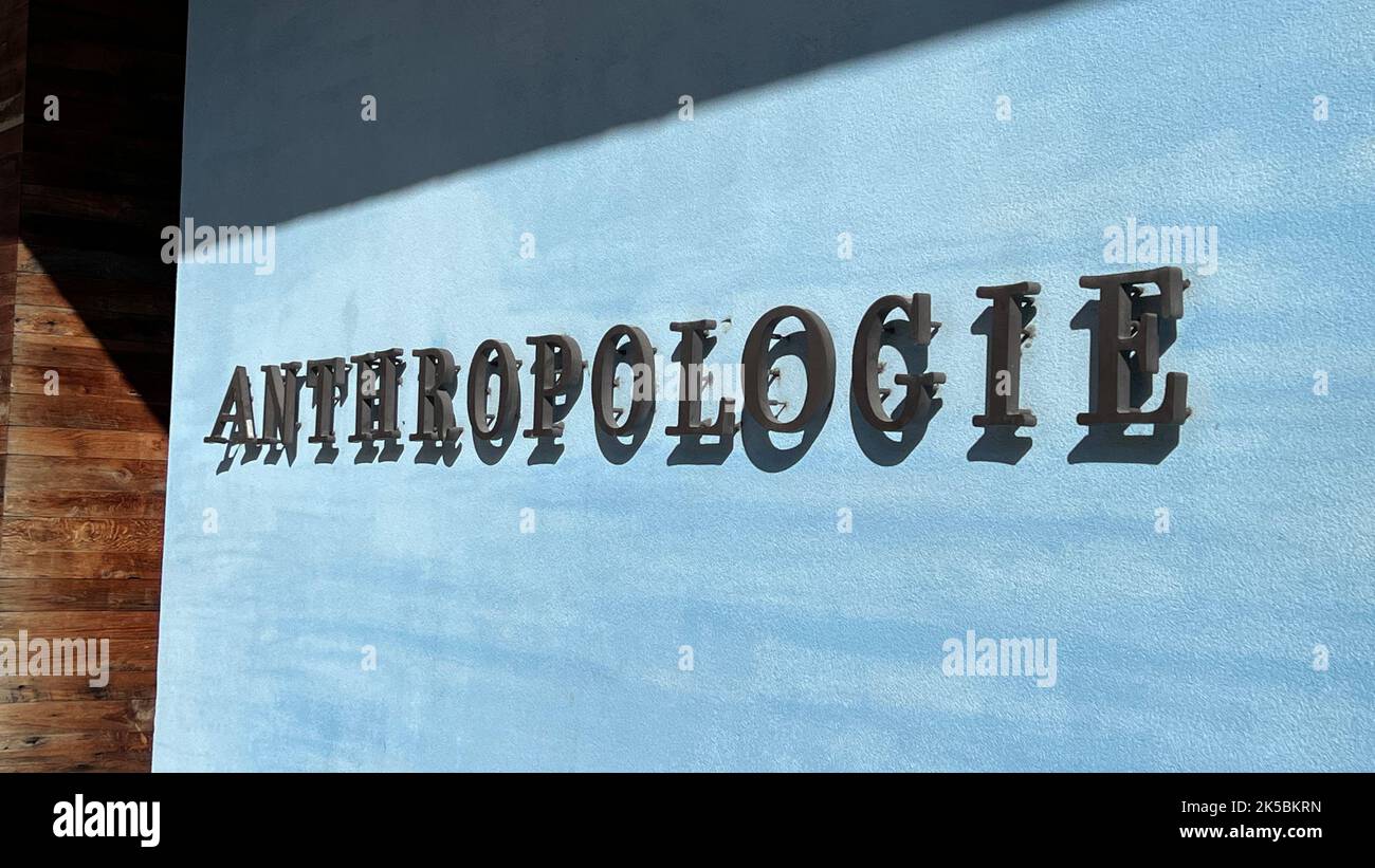 Entrance and signage at Anthropologie retail store at Old Orchard ...