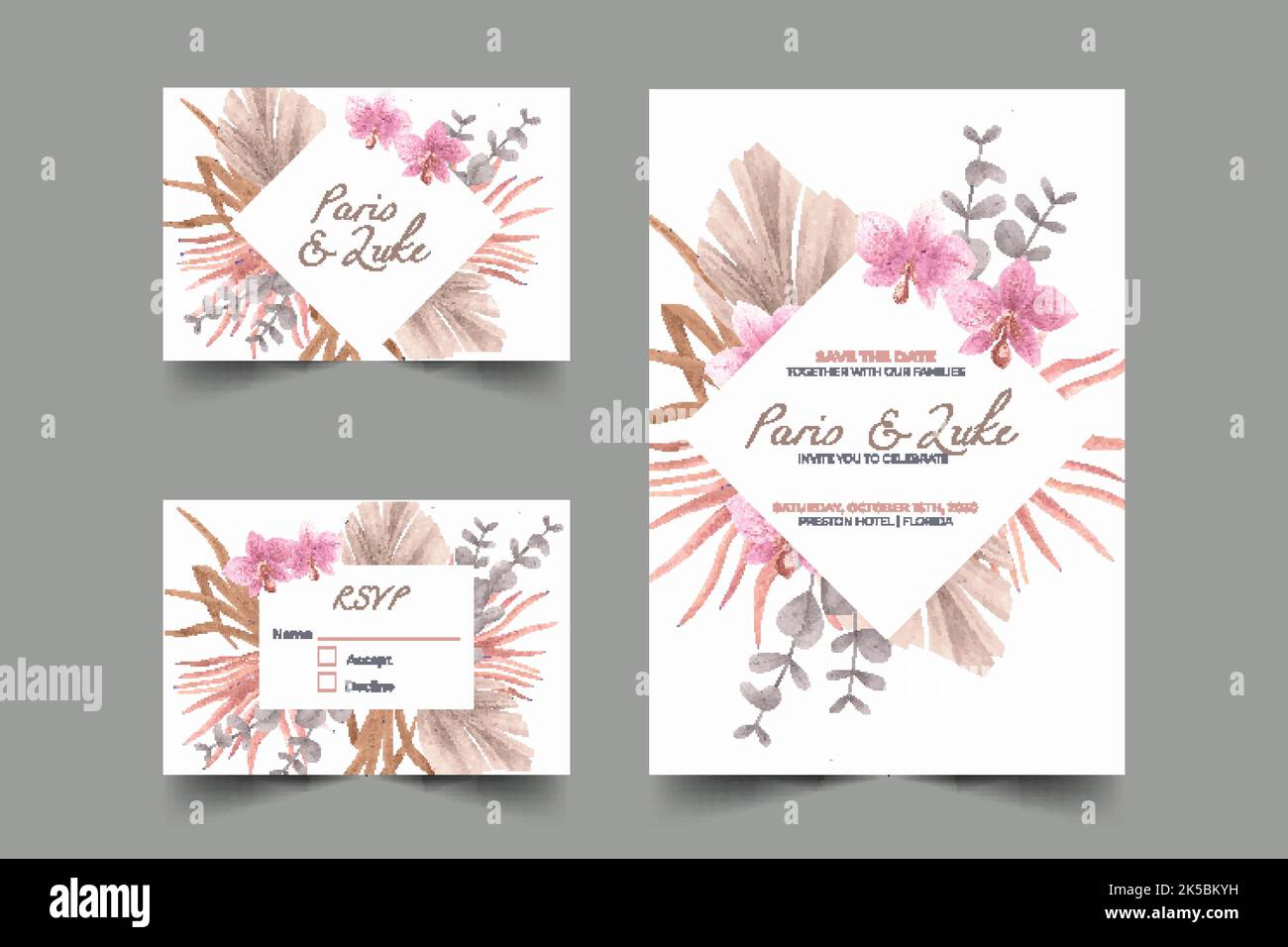 hand painted wedding invitation template vector design illustration ...