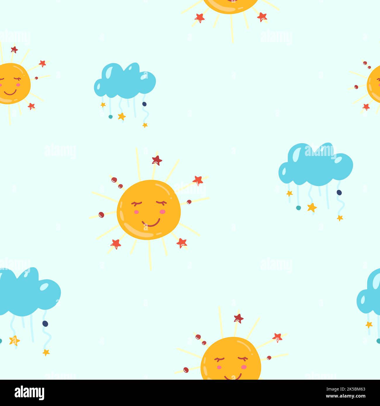 Sun seamless pattern background. Business flat vector illustration. Sun ...