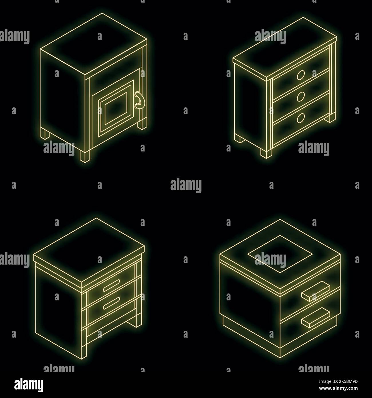 Nightstand furniture icon set. Isometric set of nightstand furniture ...