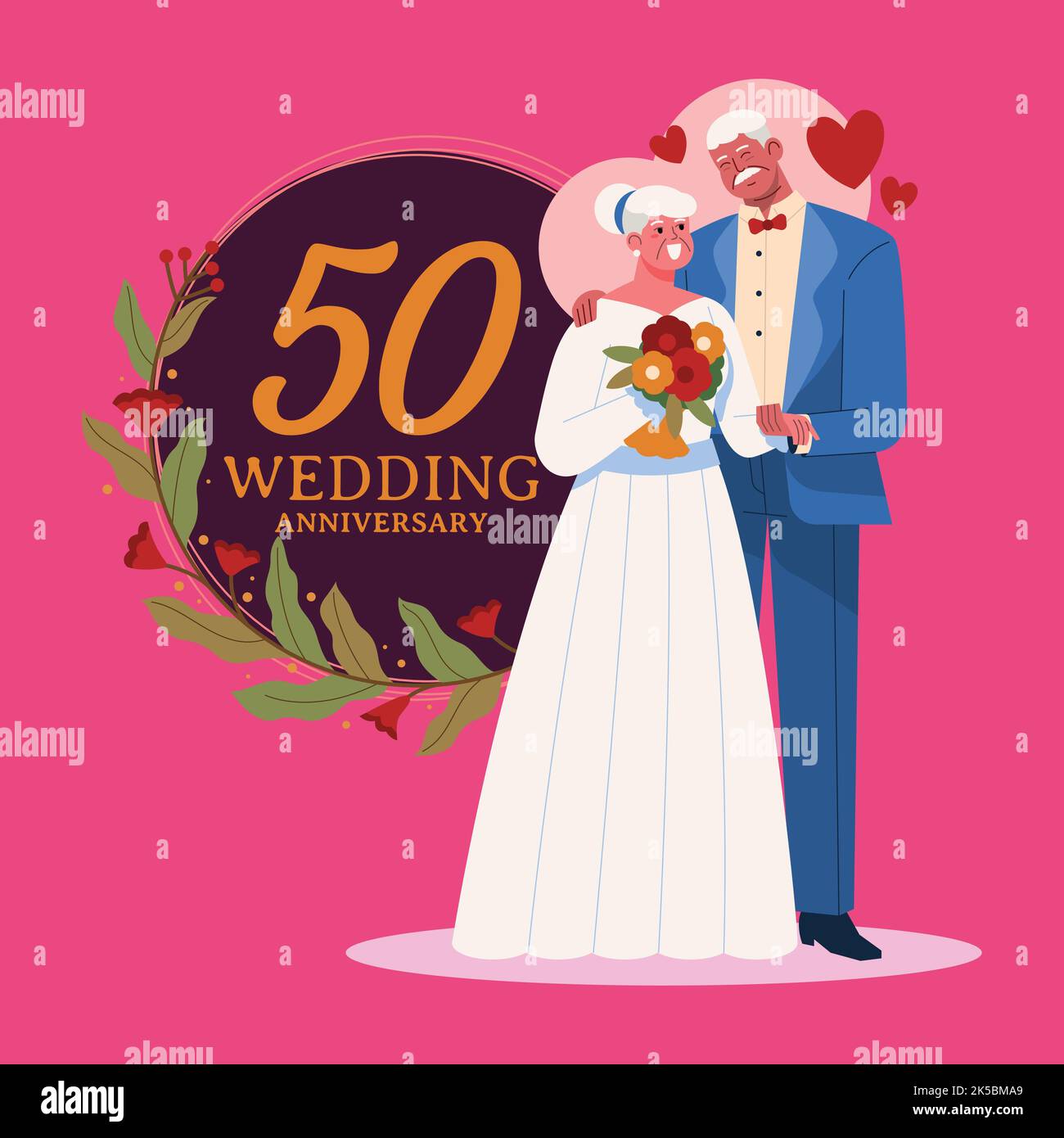 organic flat people celebrating golden wedding anniversary vector ...