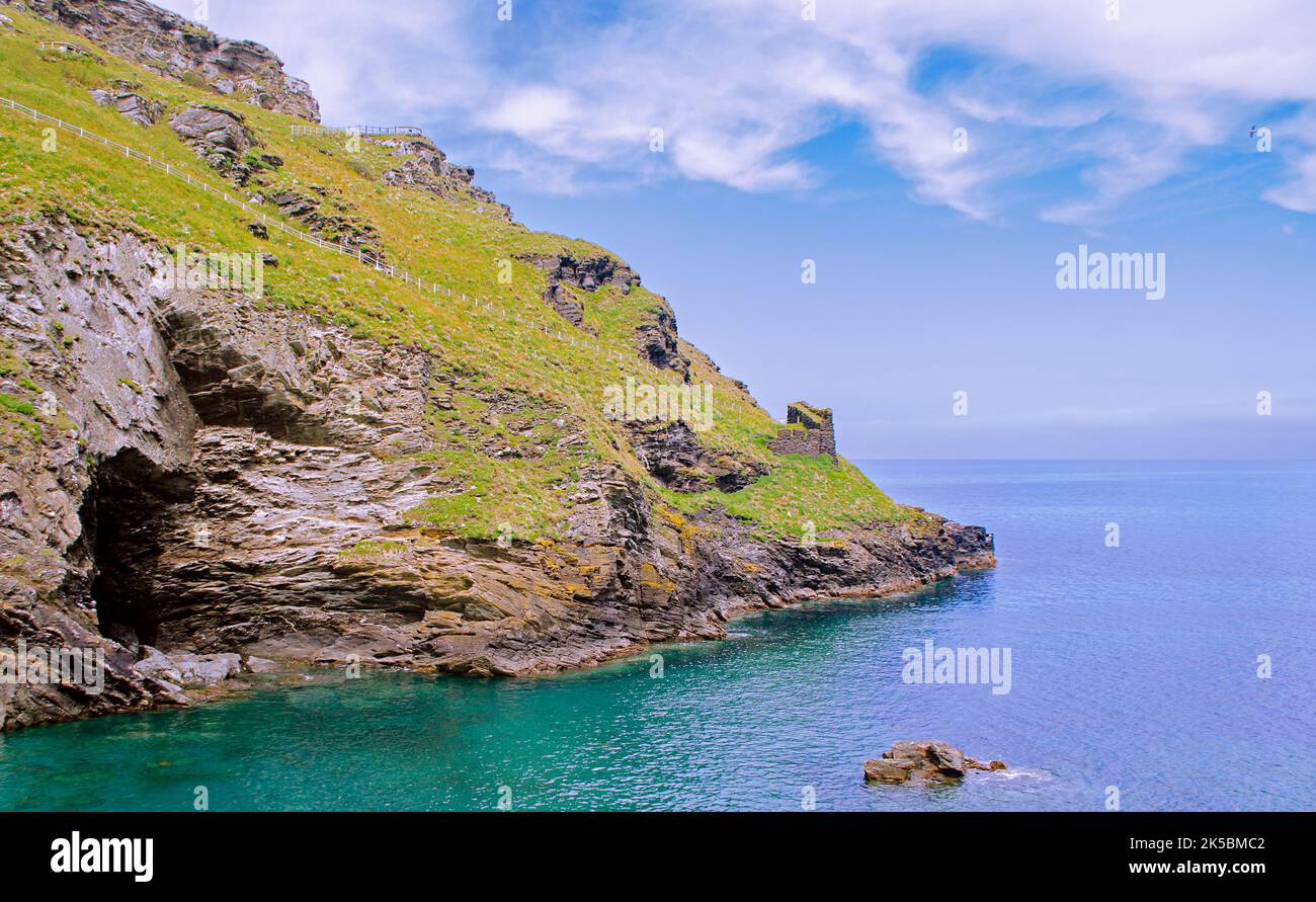 Coastline with Merlin's Cave at Tintagel, Cornwall Stock Photo - Alamy