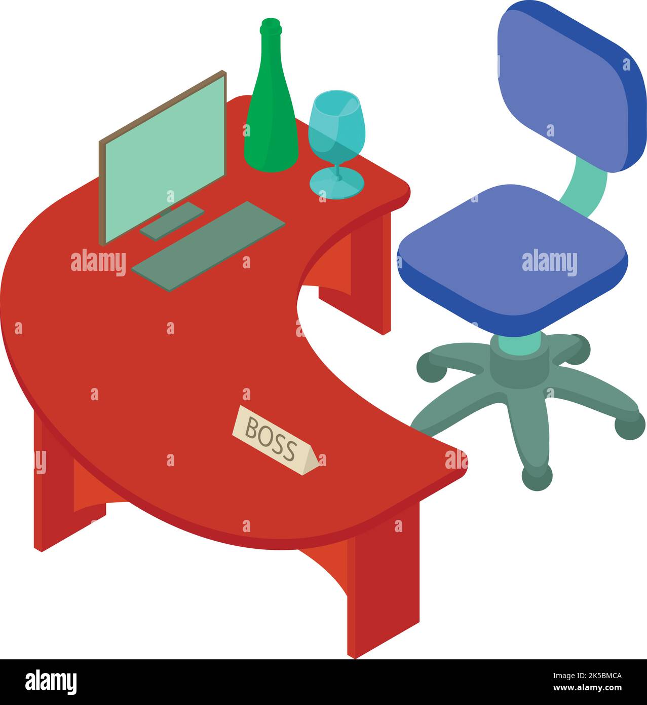 Boss workplace icon isometric vector. Wooden table with laptop, soft ...