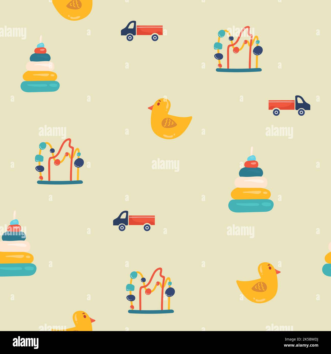 Seamless baby pattern in pastel colors with toys objects Stock Vector ...