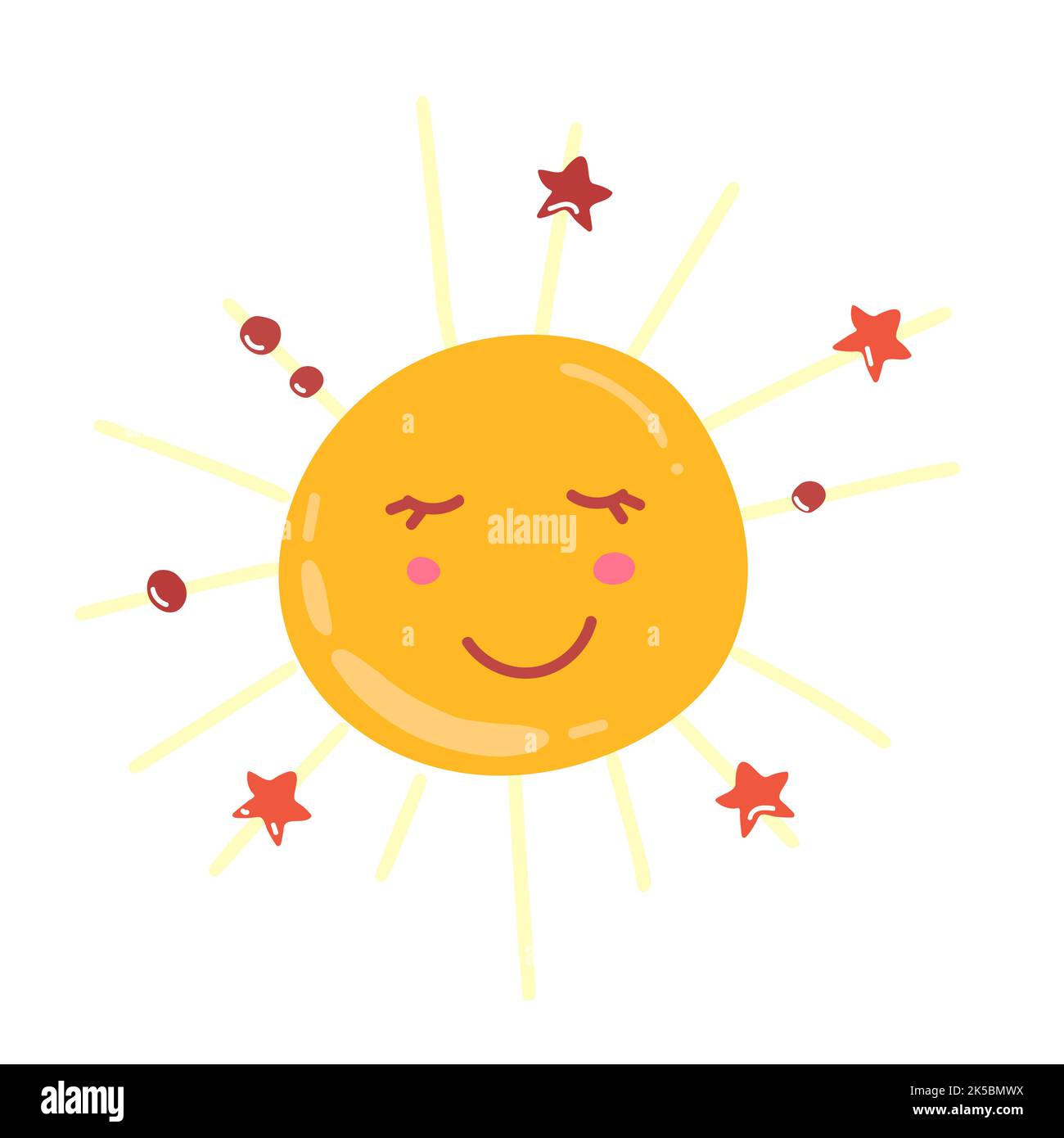 Funny sun icon illustration isolated on white background. Flat style ...