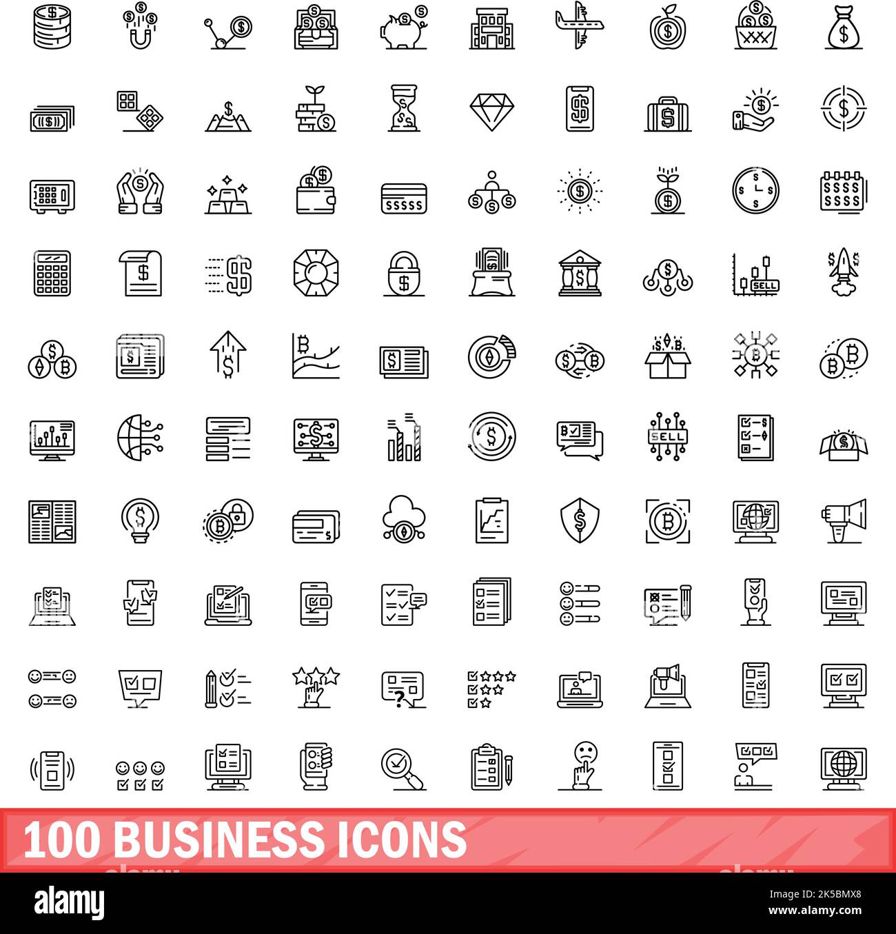 100 business icons set. Outline illustration of 100 business icons ...