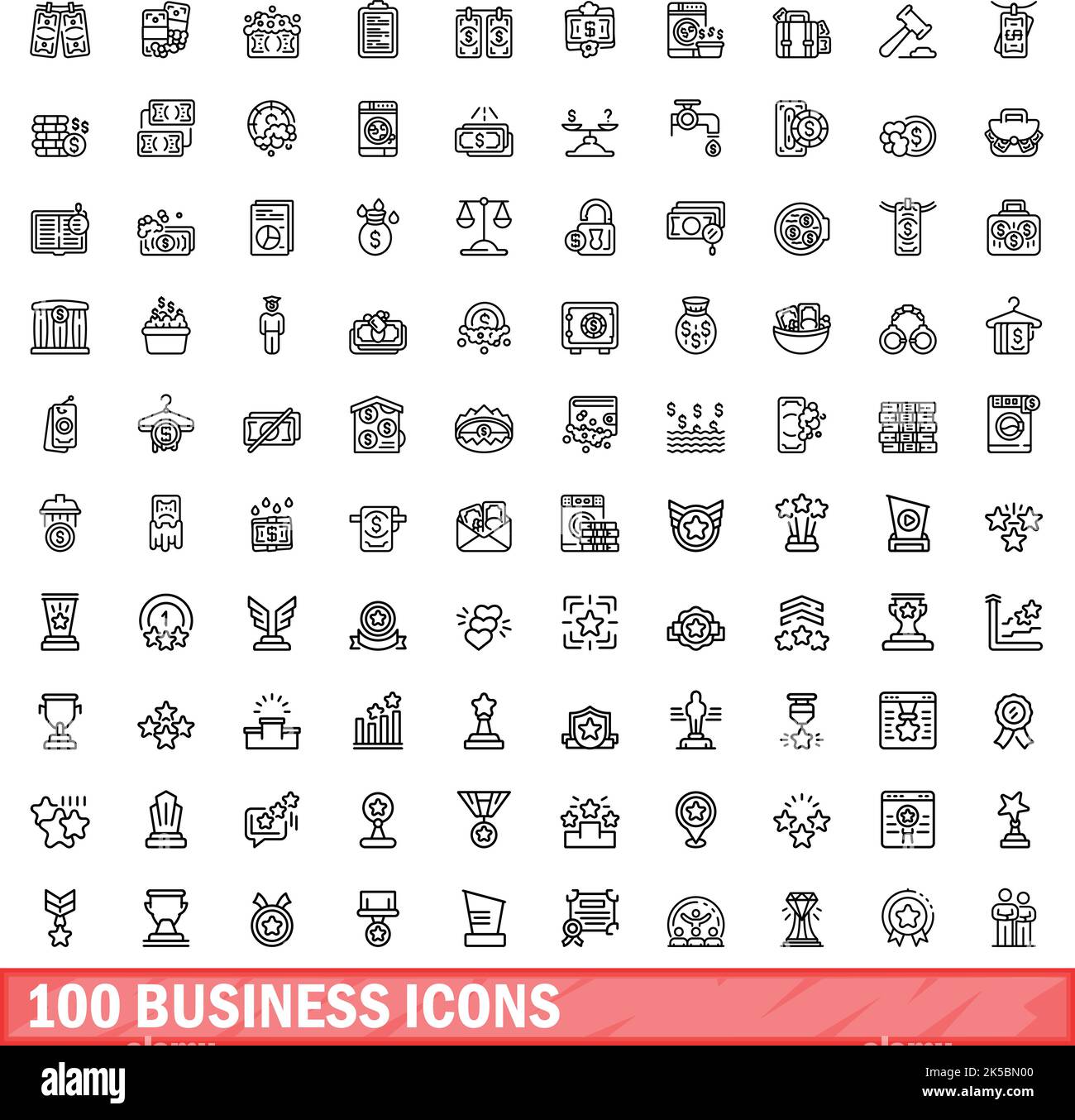 100 business icons set. Outline illustration of 100 business icons ...