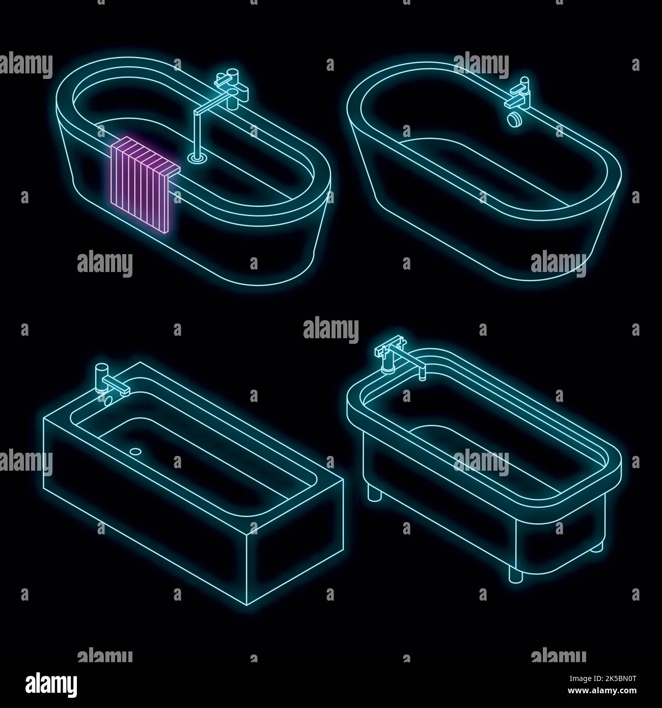 Bathtub icon set. Isometric set of bathtub vector icons neon on black Stock Vector Image & Art ...