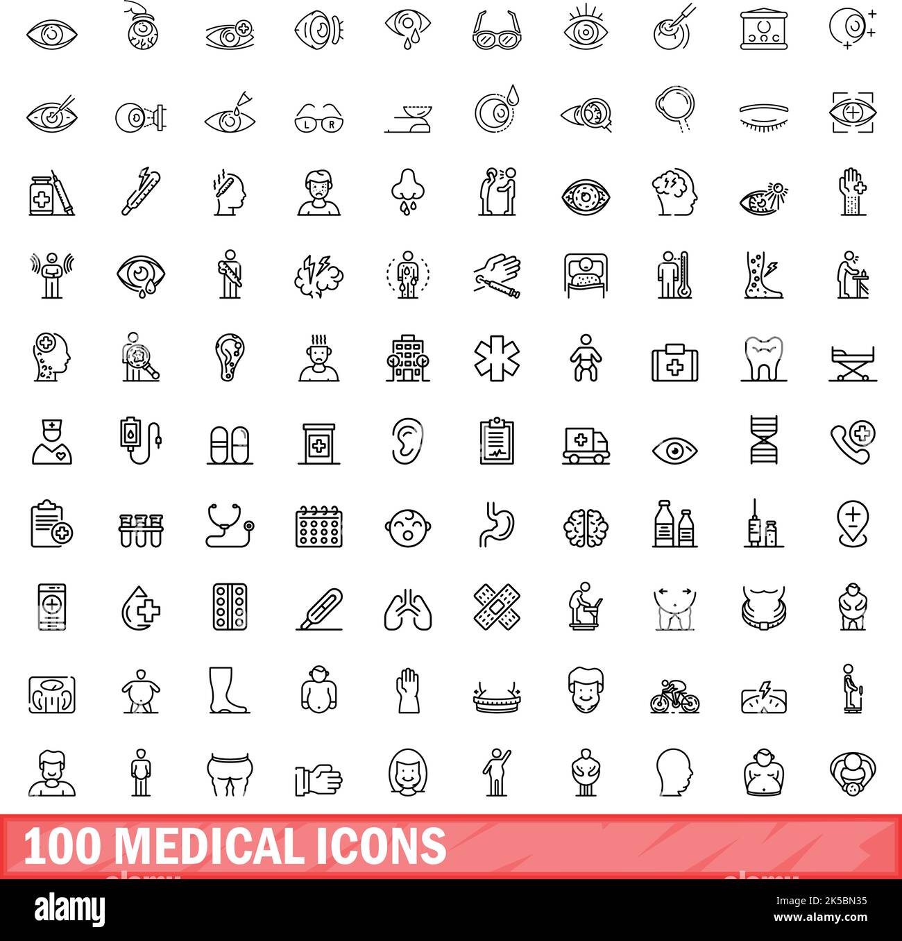 100 medical icons set. Outline illustration of 100 medical icons vector ...