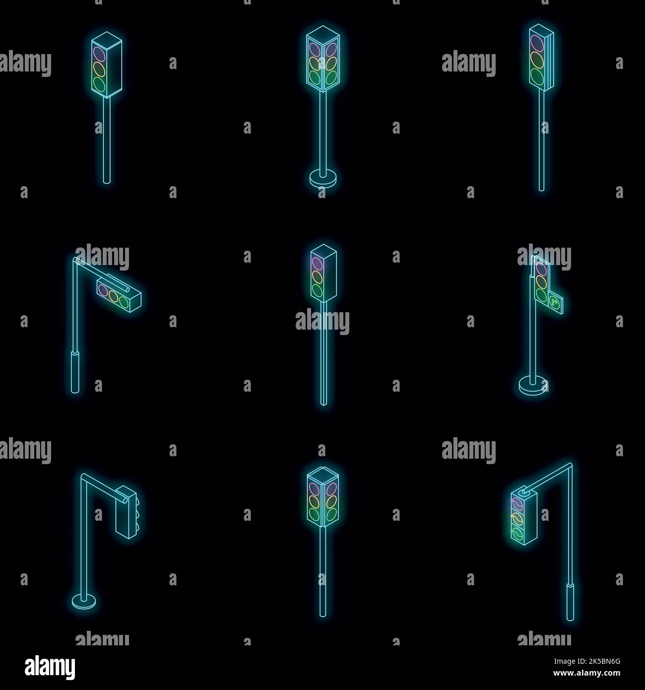 Traffic lights icon set. Isometric set of traffic lights vector icons ...