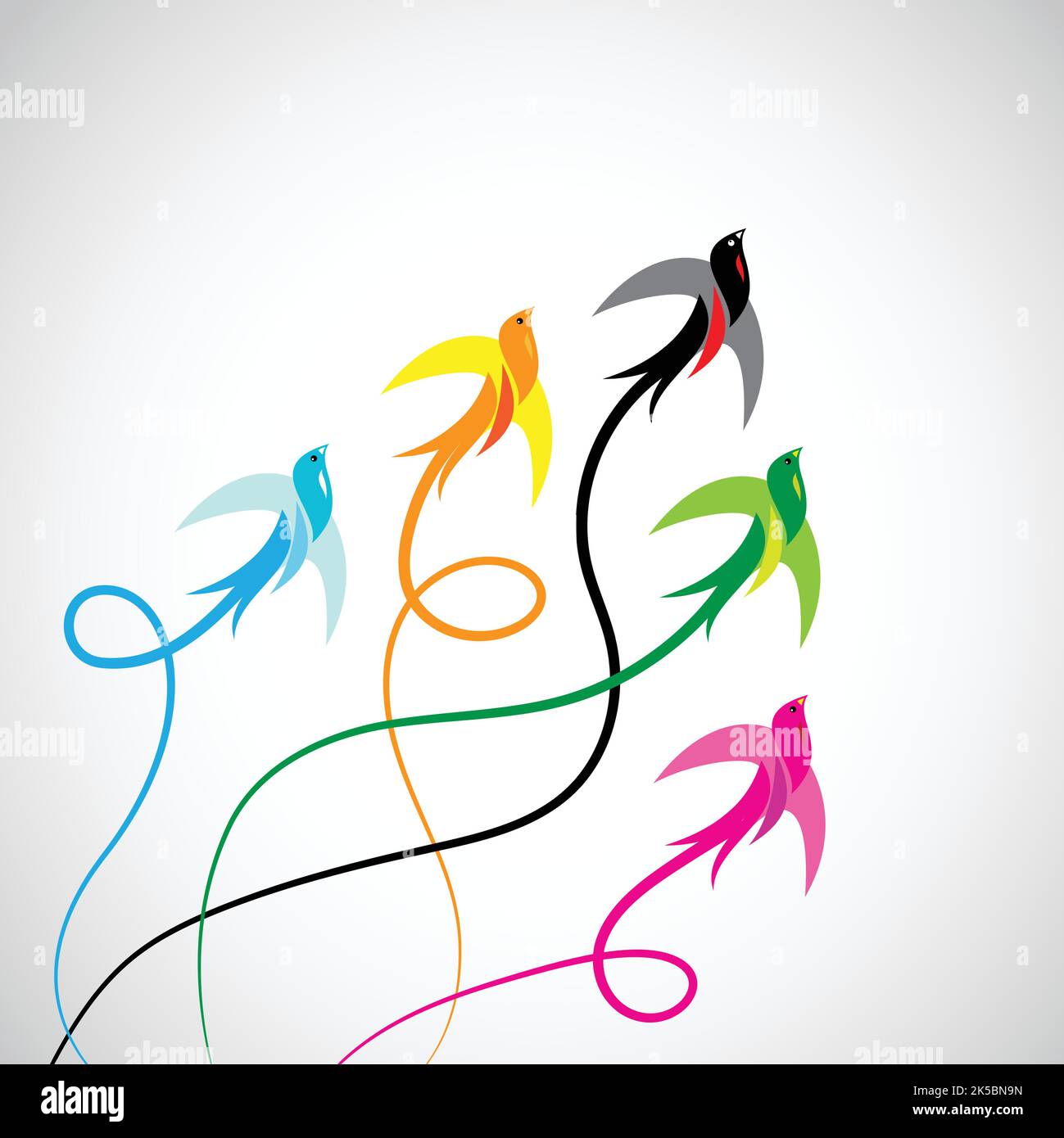 Vector Group of colorful swallow birds on a white background. Easy ...