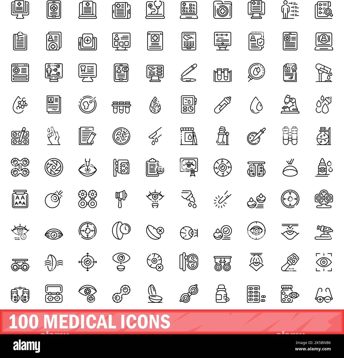 100 medical icons set. Outline illustration of 100 medical icons vector ...