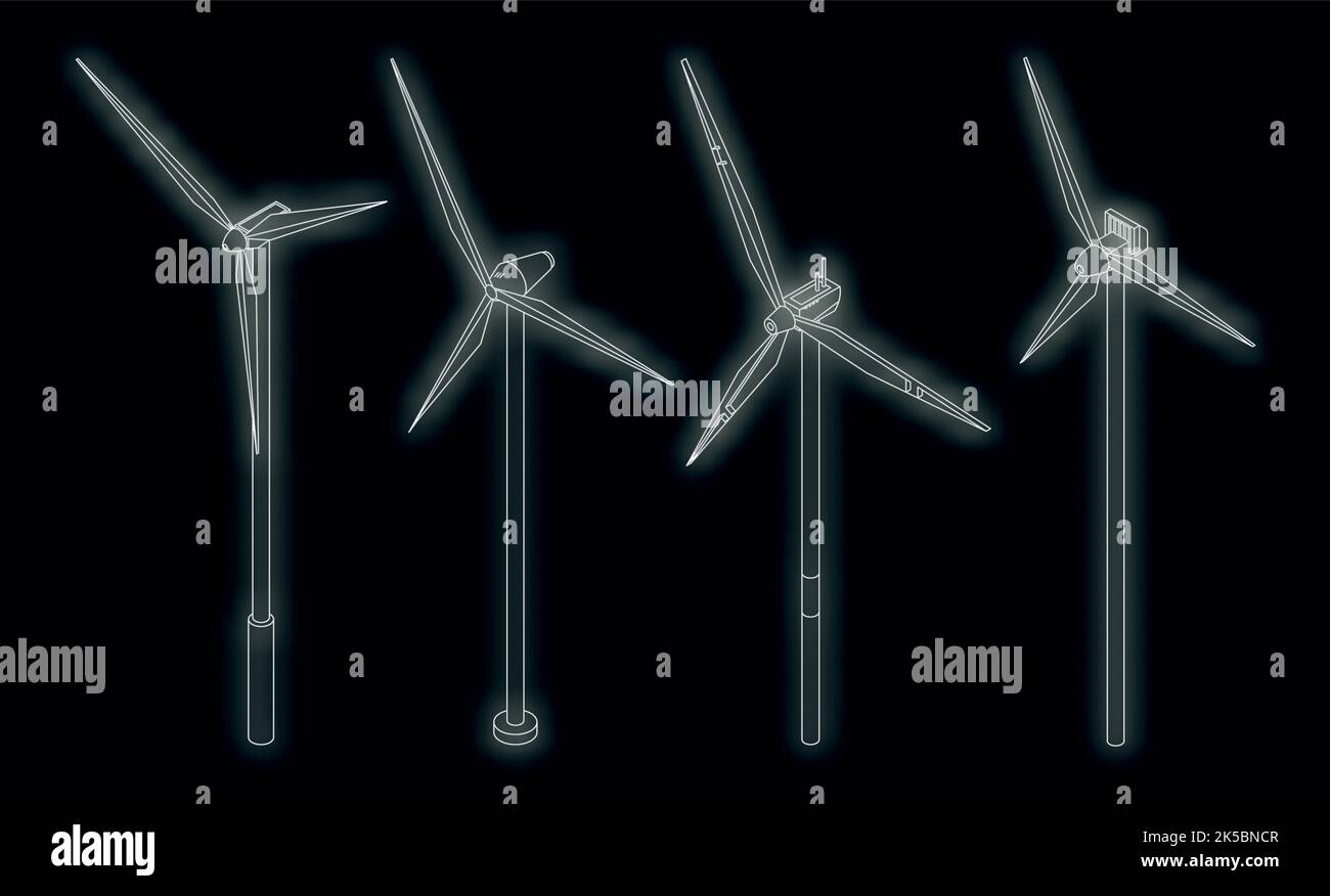 Wind turbine icons set. Isometric set of wind turbine vector icons neon ... Wind turbine icons set. Isometric set of wind turbine vector icons neon ...