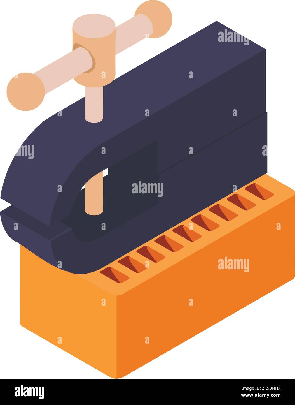 Locksmith equipment icon isometric vector. Bench vise on brown brick ...