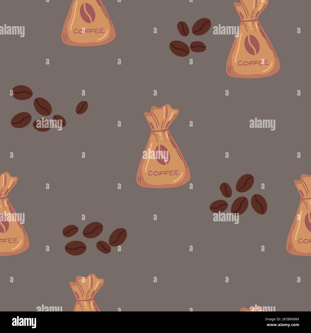 Hand drawn coffee seamless pattern. Coffee bag. Coffee beans hand ...