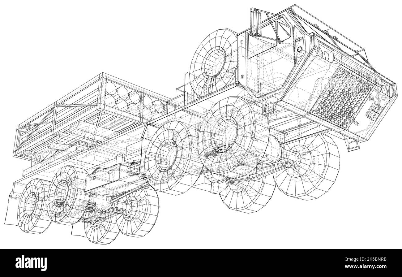 Industrial Rocket launcher. Wire-frame. Digital technology x-ray ...