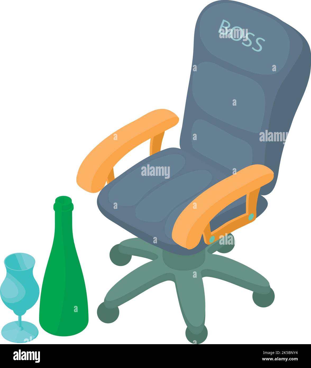 Work relaxation icon isometric vector. Boss chair, bottle of alcohol ...