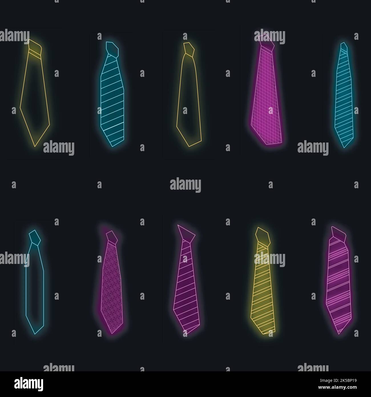 Tie suit icon set. Isometric set of tie suit vector icons neon on black ...