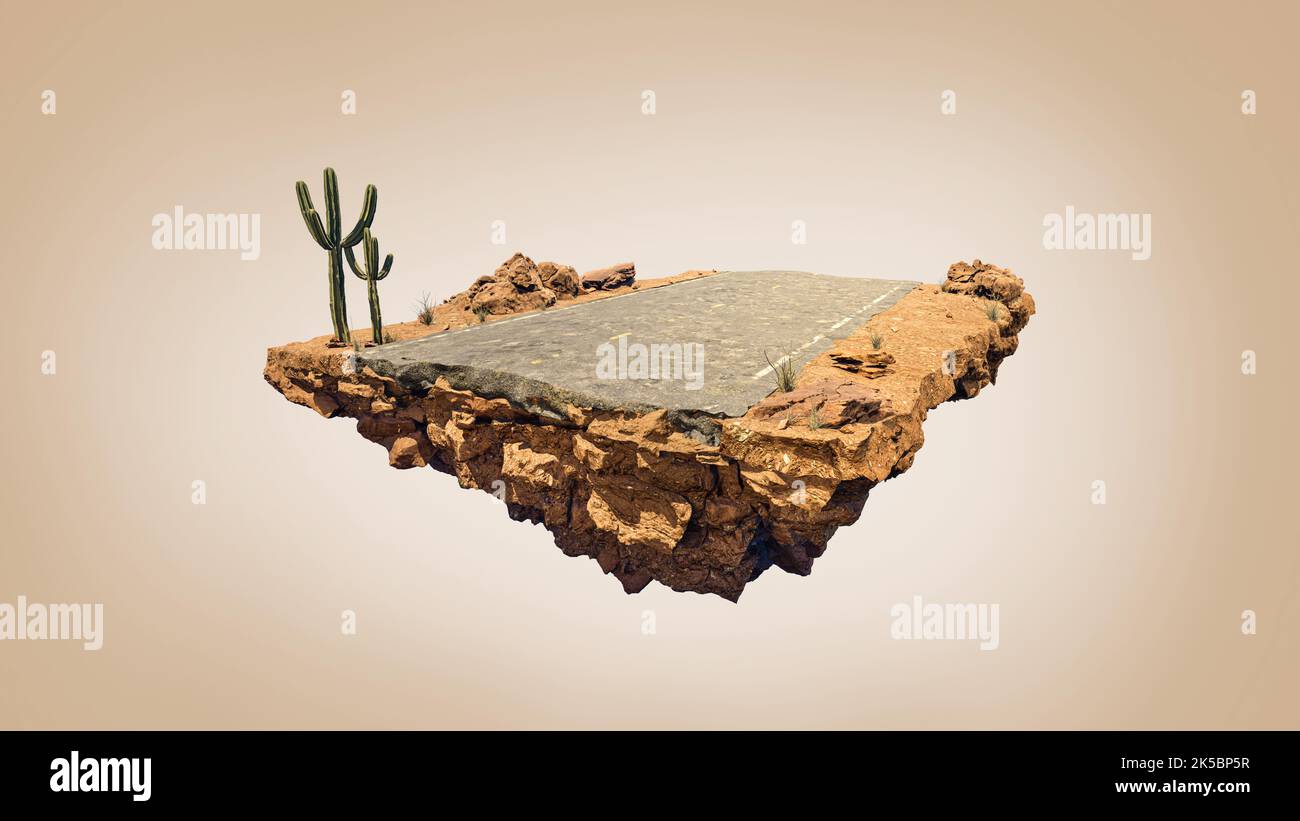 Amazing fantasy scenery with asphalt road floating islands, desert ...