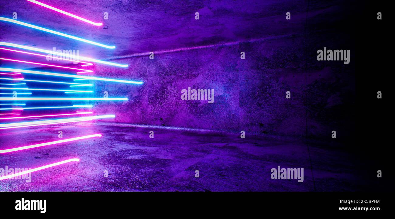 Empty dark background scene of the show. Neon ultraviolet blurry lights ...