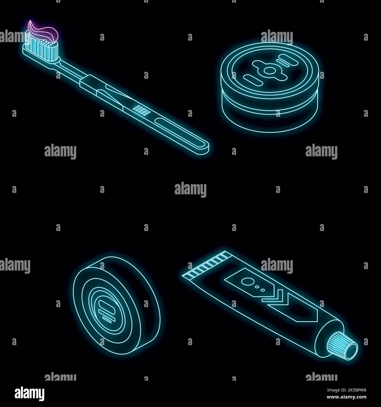 Toothpaste icons set. Isometric set of toothpaste vector icons neon on ... Toothpaste icons set. Isometric set of toothpaste vector icons neon on ...