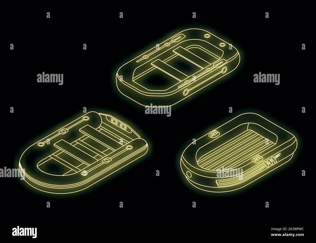 Inflatable Boat Icons Set Isometric Set Of Inflatable Boat Vector Icons Neon On Black Stock