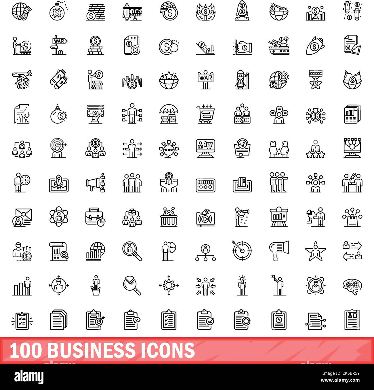 100 business icons set. Outline illustration of 100 business icons ...
